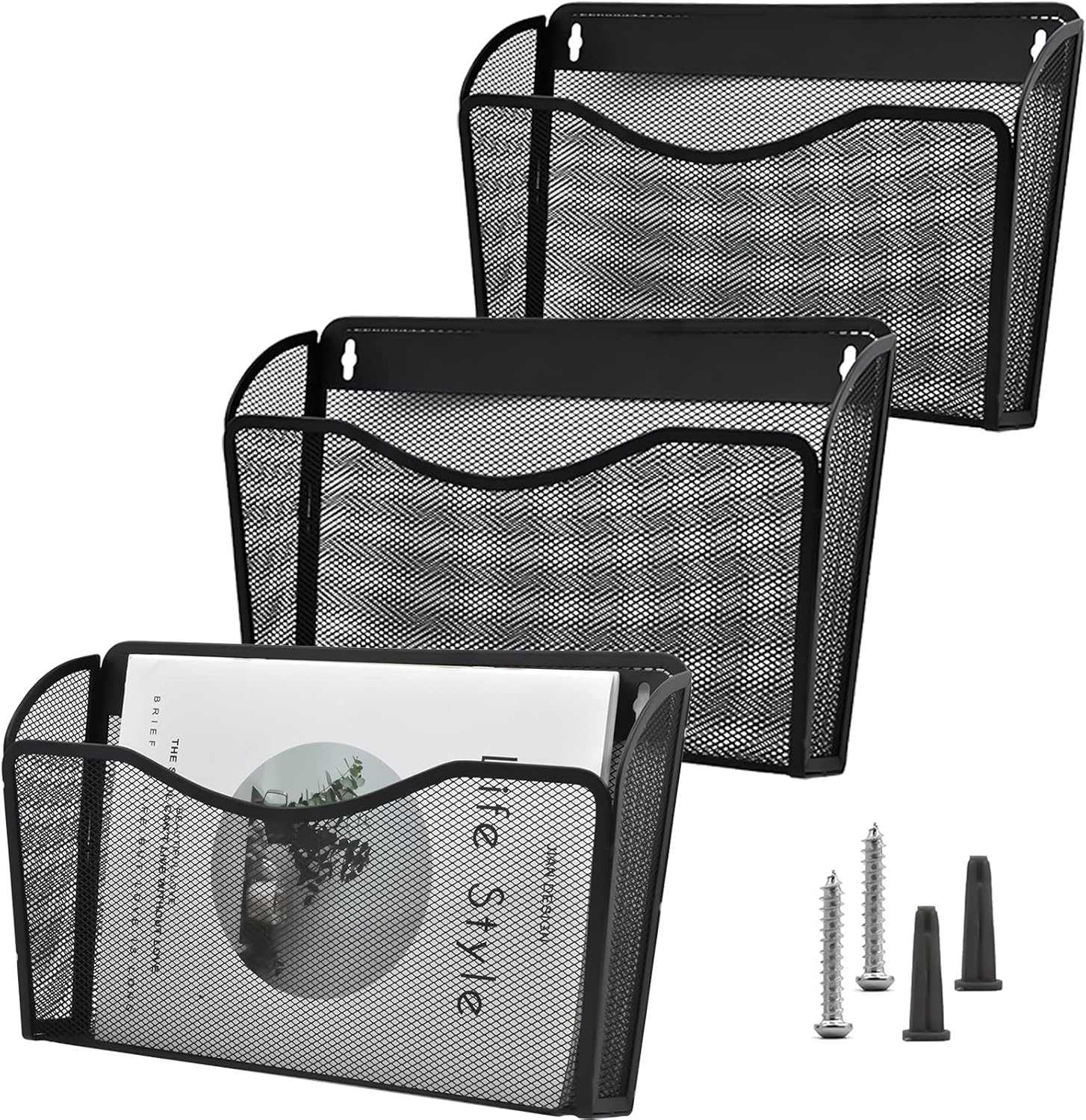 COSYAWN 3 Pack Mesh Wall Mounted File Holder Hanging Wall File ...