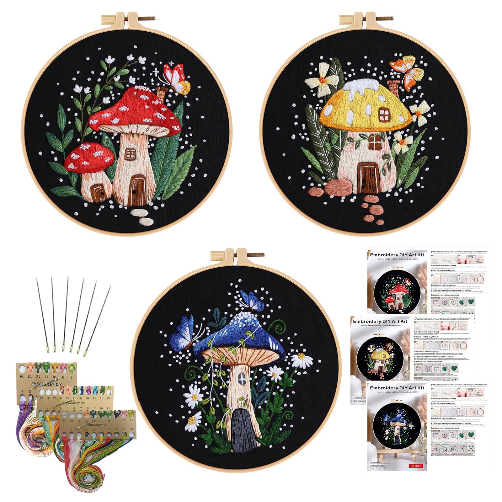 Snapklik.com : GLTAYLMY Mushroom Embroidery Kit For Beginner Adults,3 ...