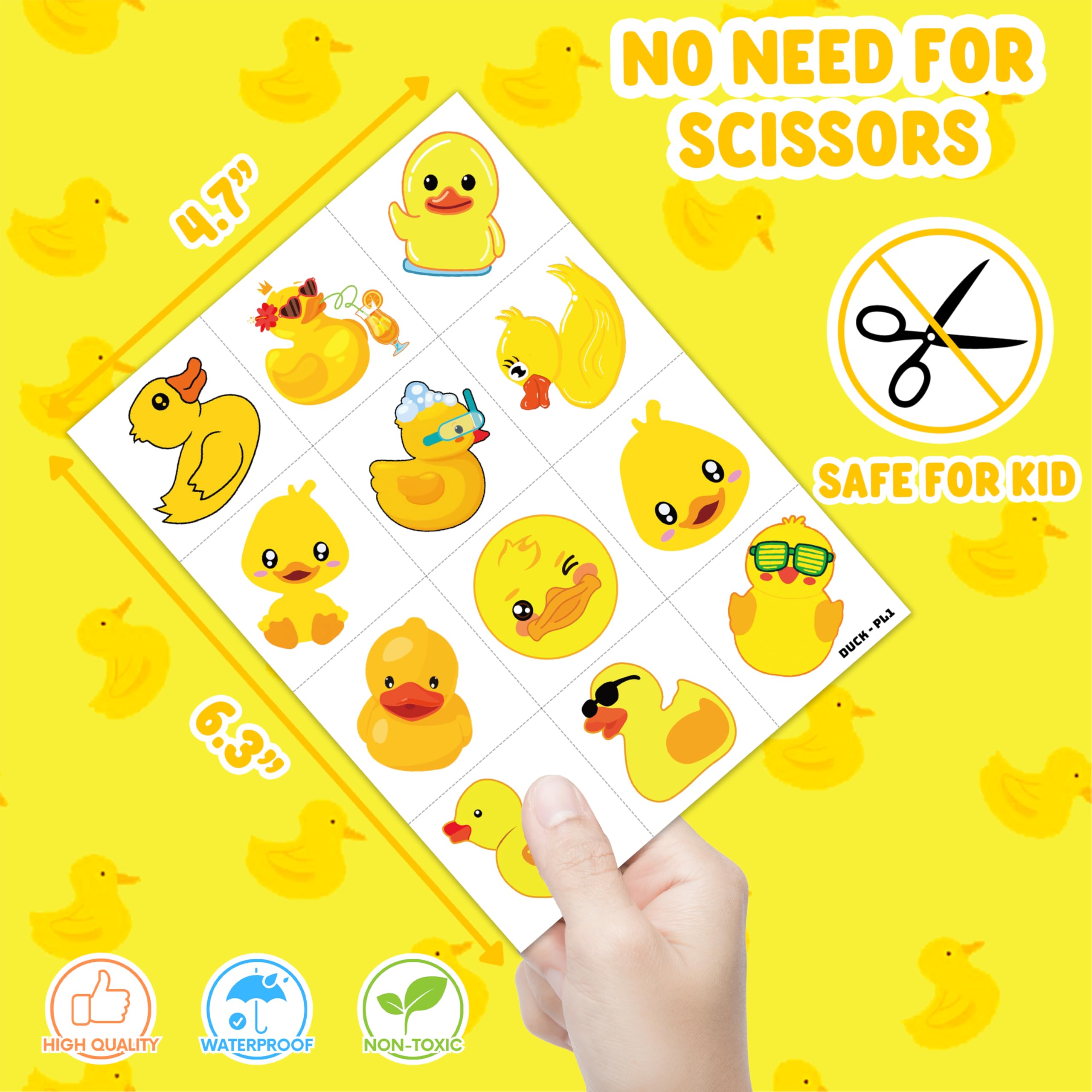 Snapklik.com : 96 PCS Rubber Duck Pre-Cut Temporary Tattoos Themed ...