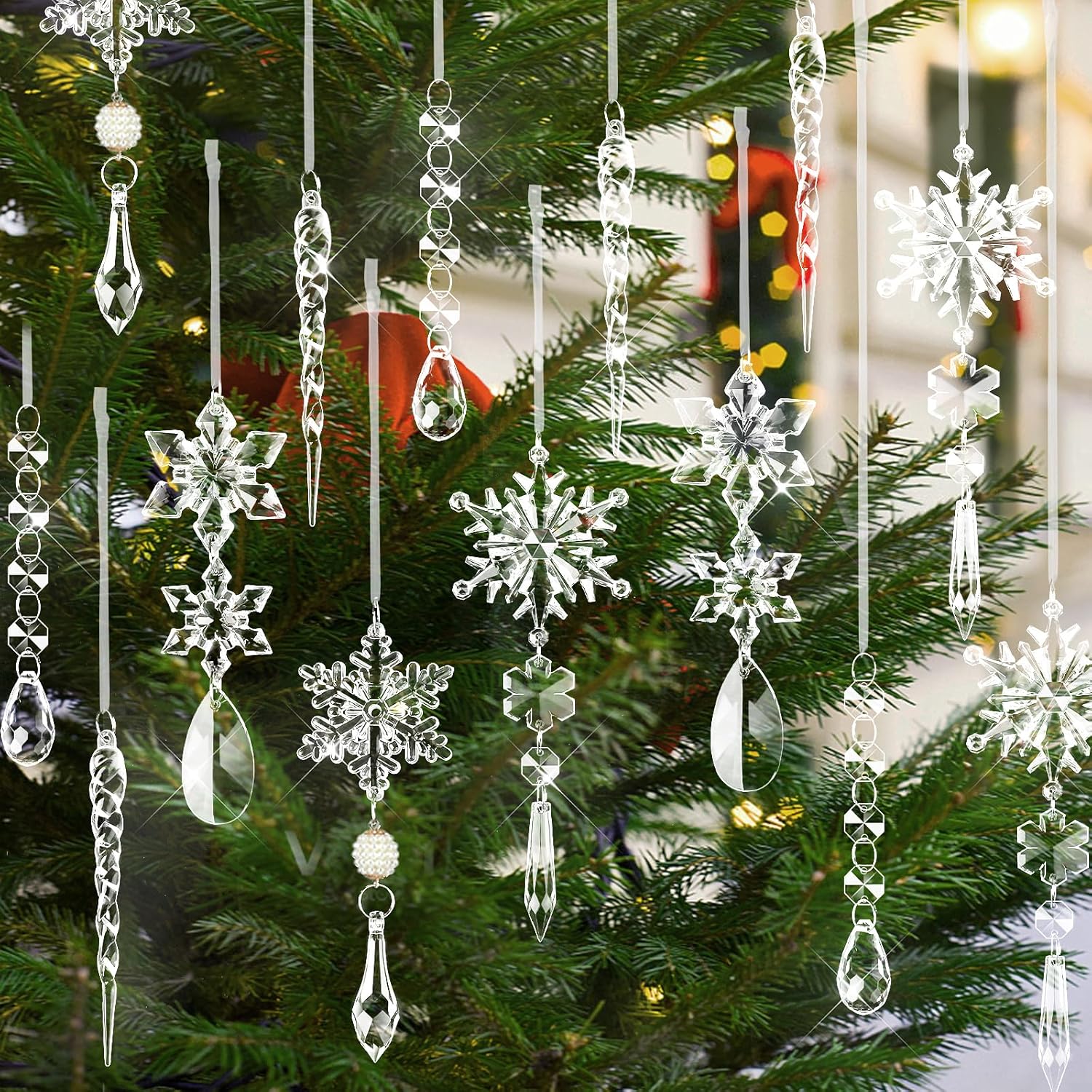 Amazon.com: 18pcs Christmas Tree Decoration Crystal Ornaments, Hanging ...
