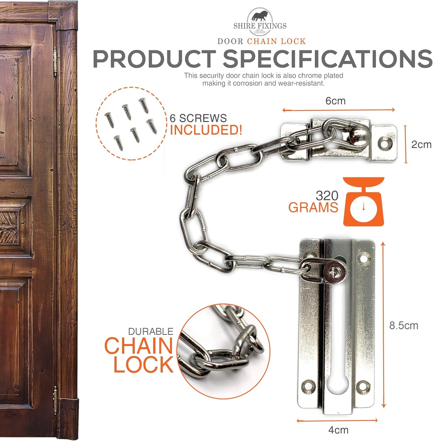 Shire Fixings Door Chain Lock Internal Door Restrictor/Limiter Security ...