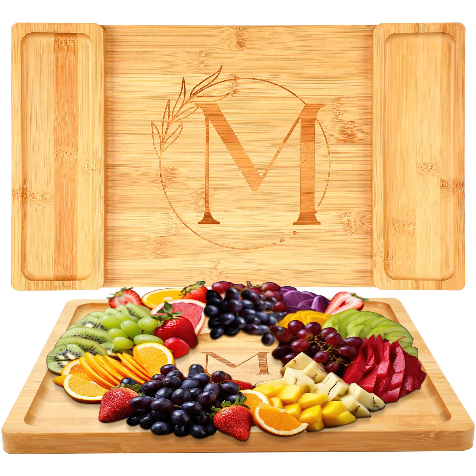 Amazon.com: Sunnychicc 2 Pcs Bamboo Charcuterie Boards and Cheese Board ...