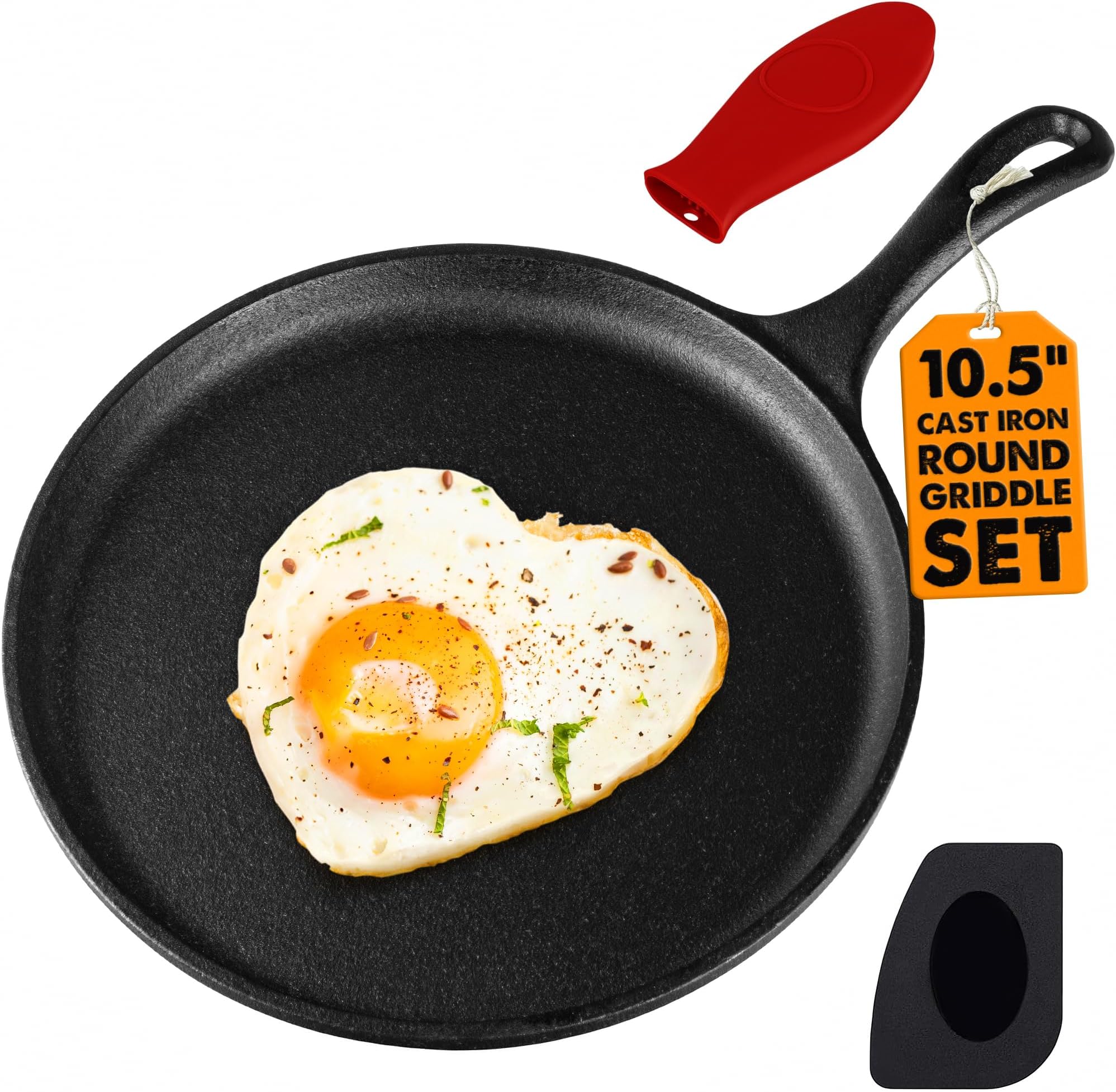 Amazon.com: Cast Iron Griddle - Round 10.5" Pre-Seasoned Pizza Pan with ...