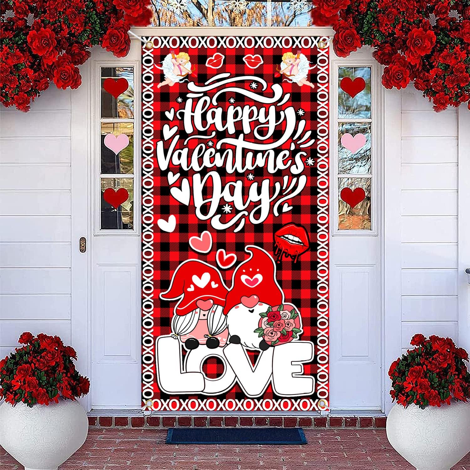 Amazon.com : Happy Valentine's Day Pink Dwarf Door Set - Banner Hanger ...