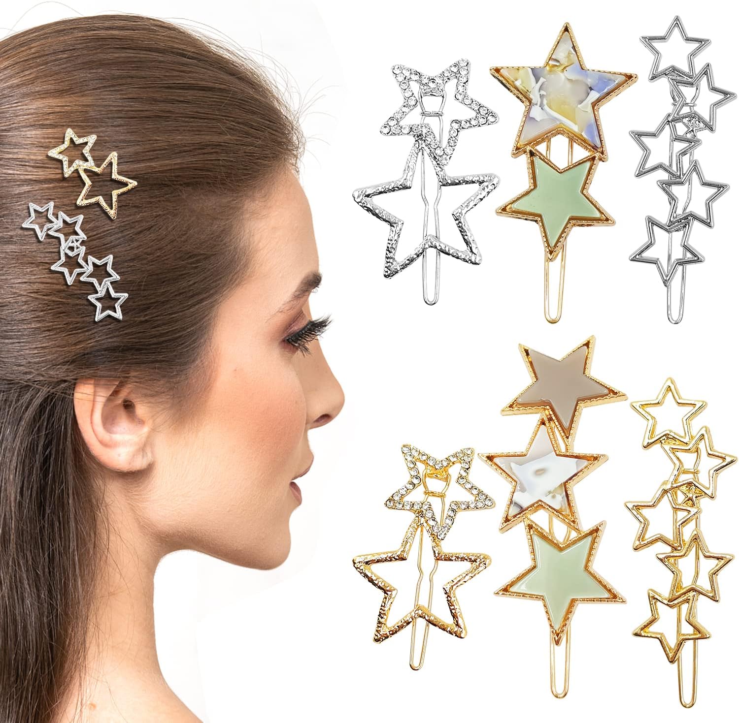 Amazon.com : OIIKI Star Hair Clips Pins 8pcs, Star Hair Barrettes ...