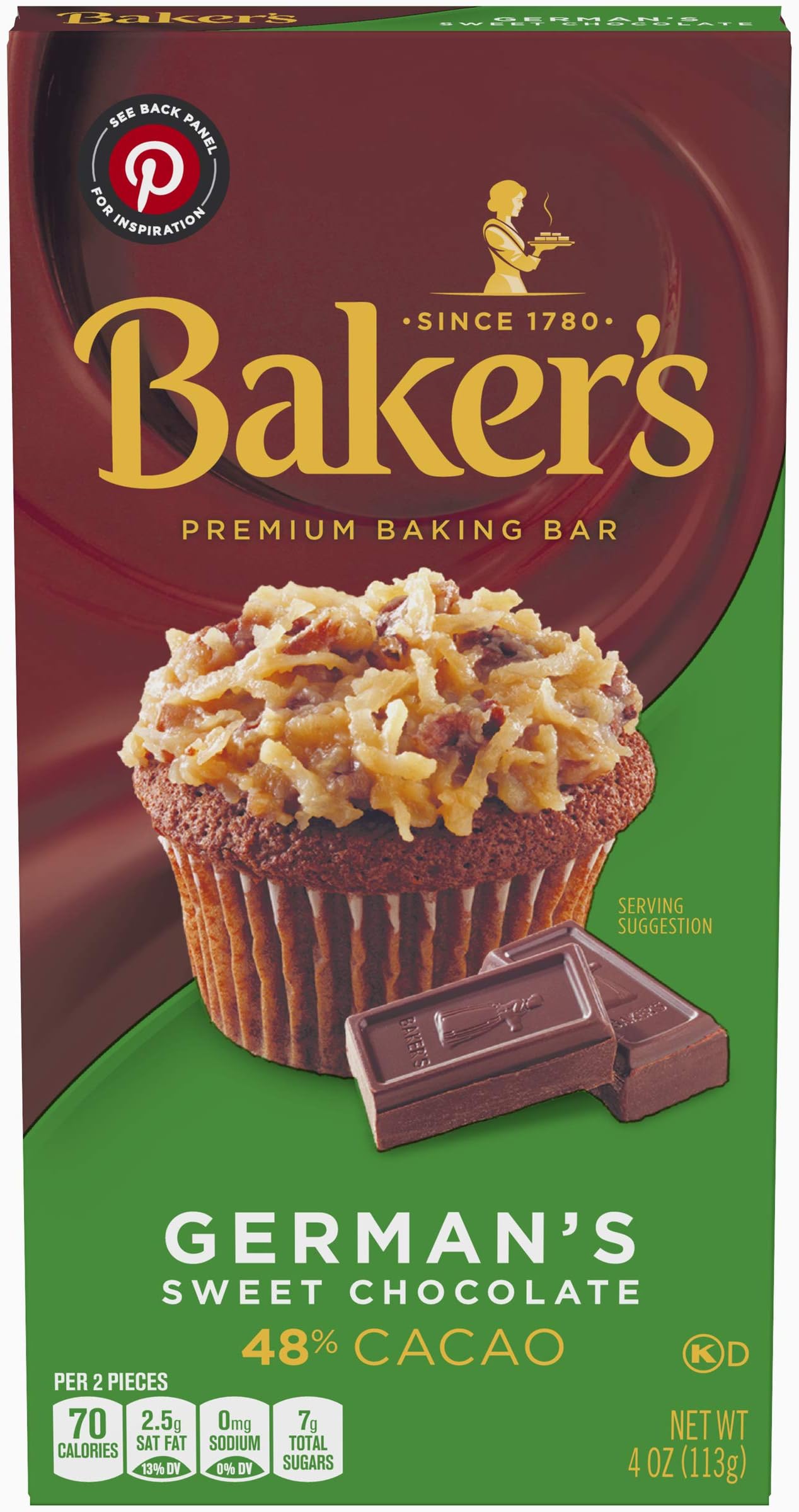 Amazon.com : Baker's German's Sweet Chocolate Baking Bar, 4 Ounce (Pack ...