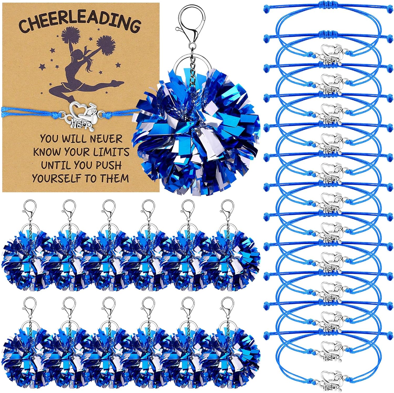 48 Pcs Cheerleader Gifts Cheer Pom Pom Keychain with Cheering ...