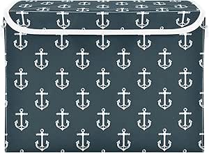 Amazon.com: Kigai Storage Basket Blue Sea Anchor Nautical Storage Boxes with Lids and Handle ...