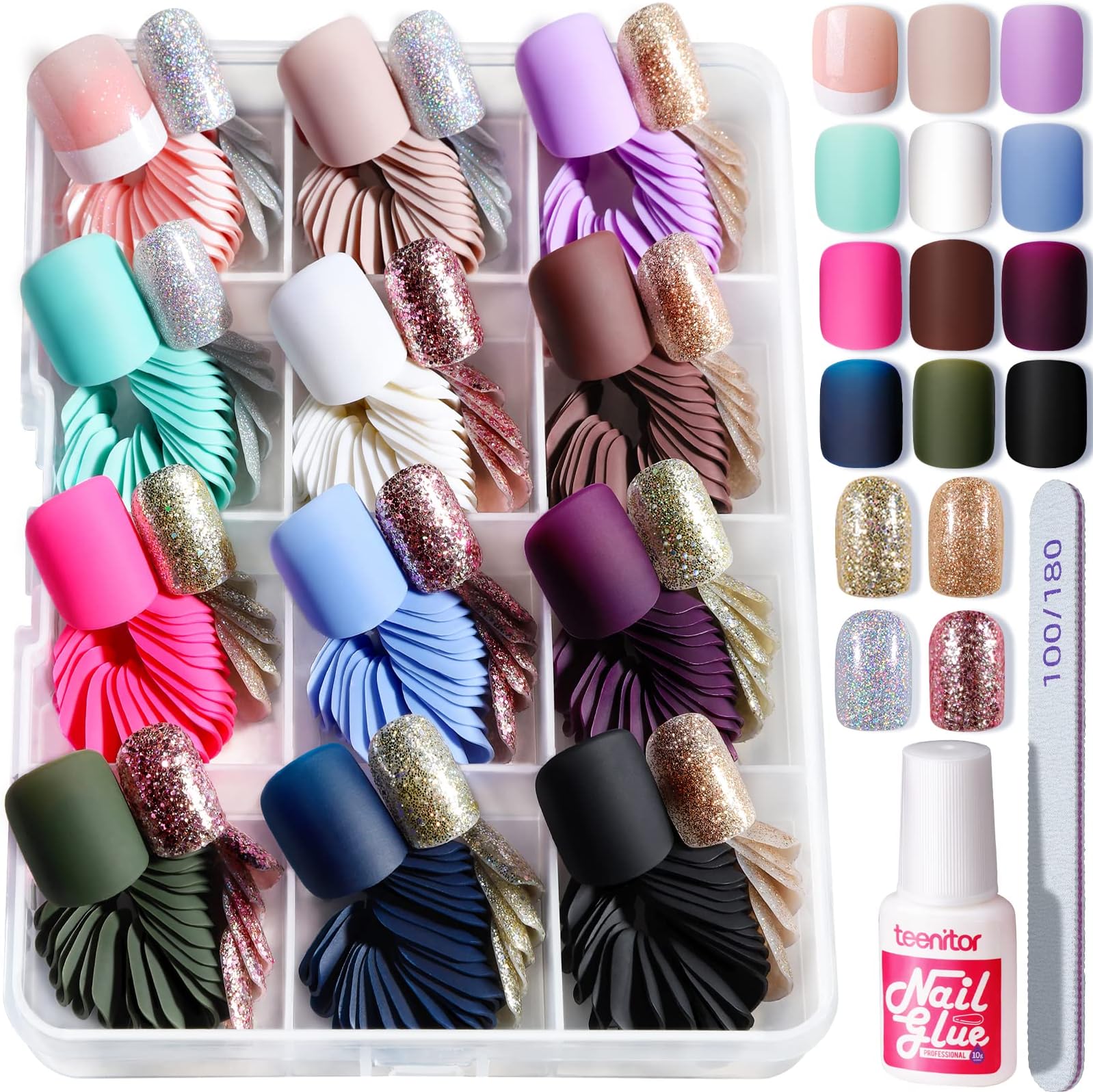 Amazon.com: FANDAMEI Short Press on Nails, 24 Packs 576PCS Short Round ...