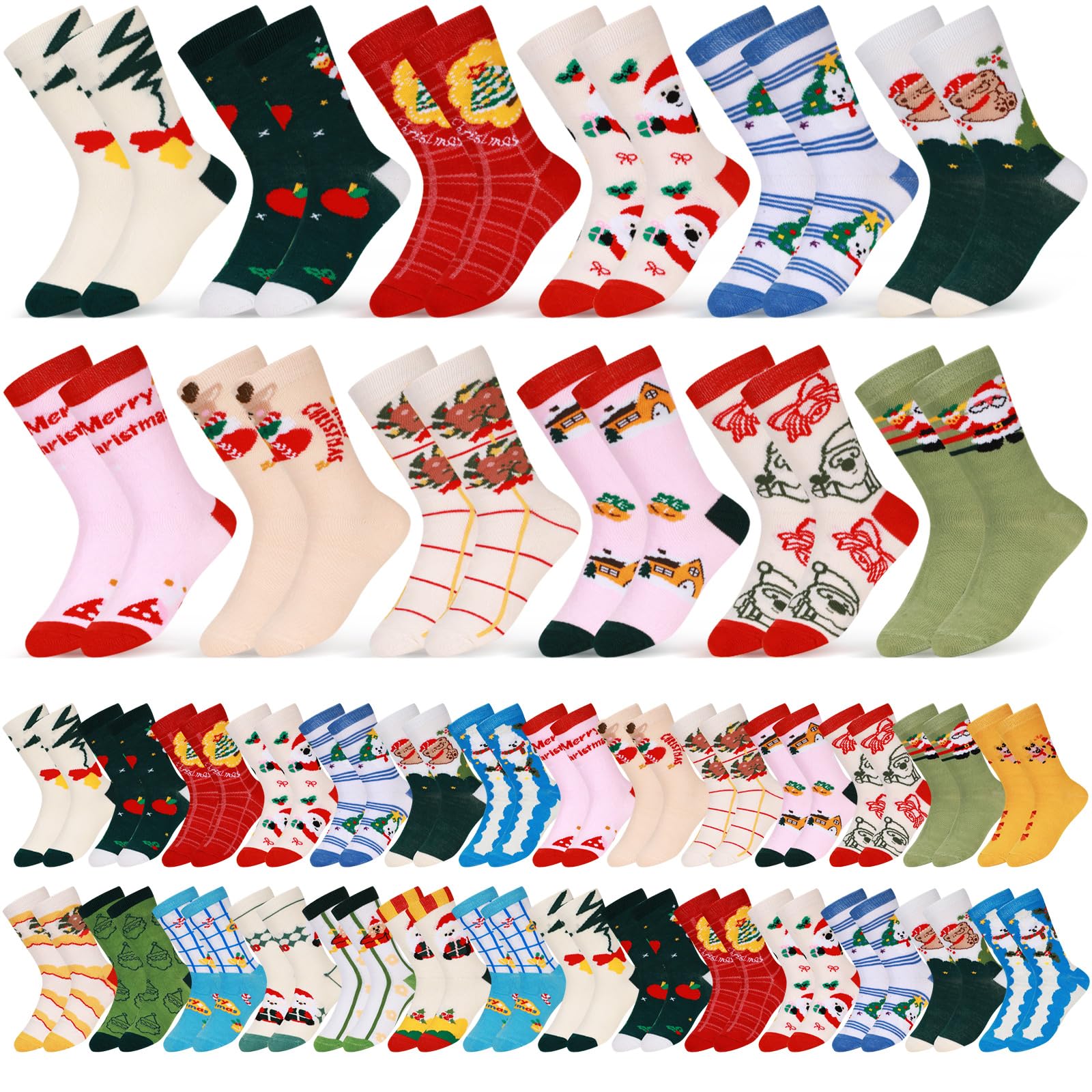 Amazon.com: Suhine 40 Pairs Kids Christmas Socks for 6-10 Years ...