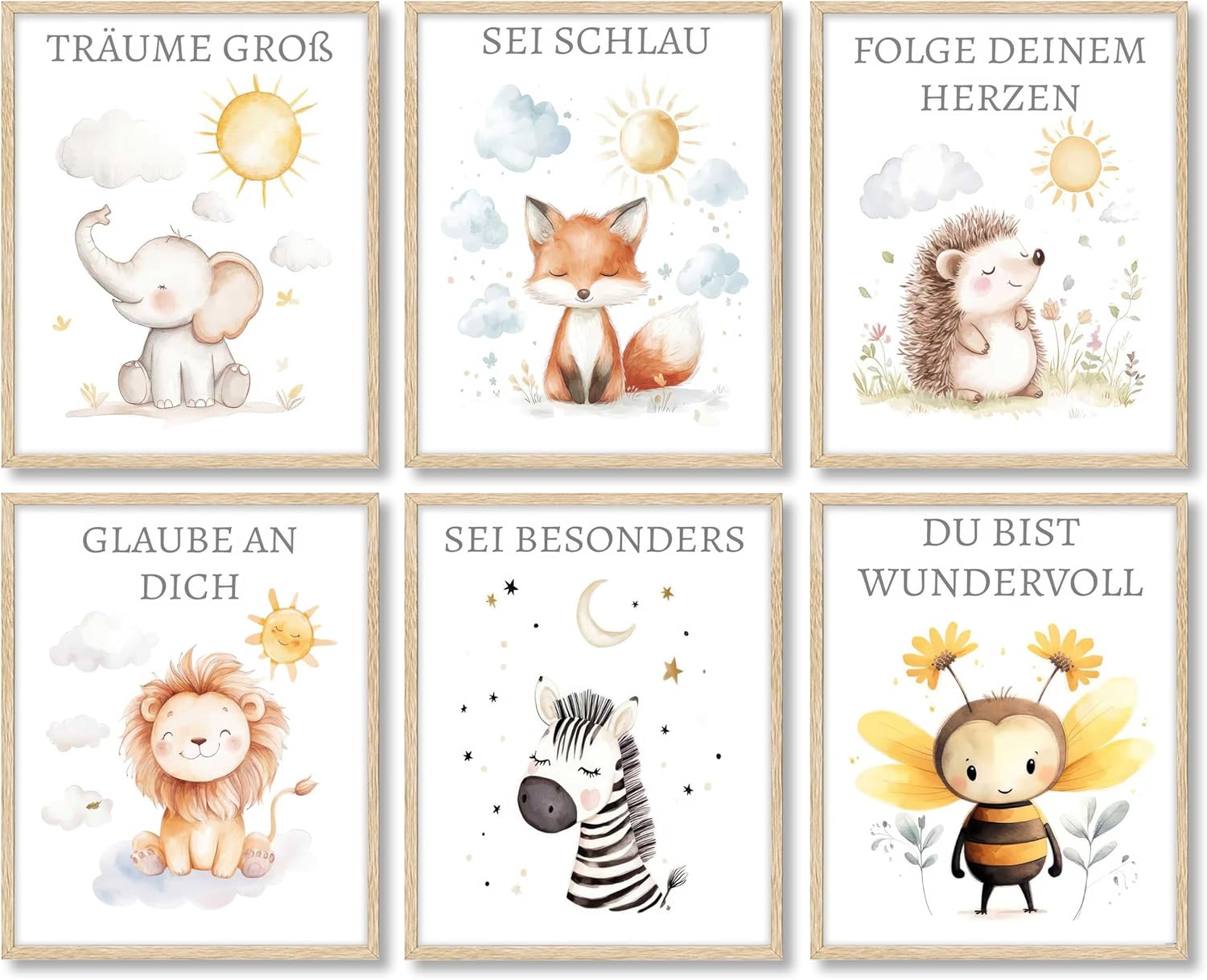 Amazon.com: 6Pcs Nursery Animal Poster Wall Art Positive Affirmation ...