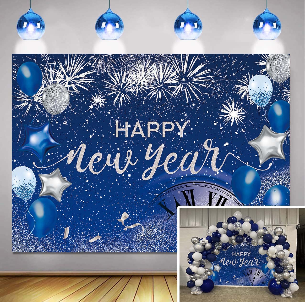 Amazon.com : Happy New Year Backdrop 2025 Glitter Blue Fireworks New ...