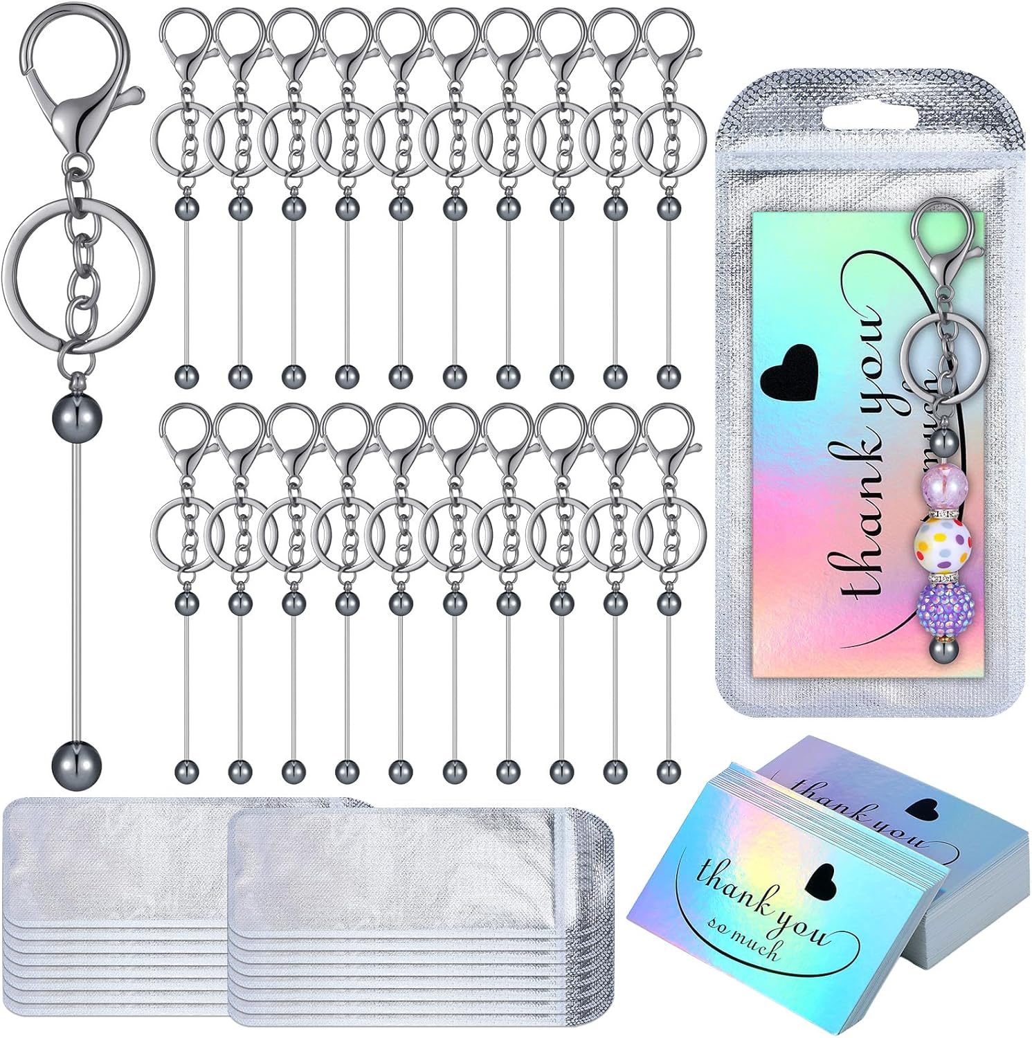 Amazon.com: Sasylvia 60 Pcs Beadable Keychain Bars Bulk Making Kit 20 ...