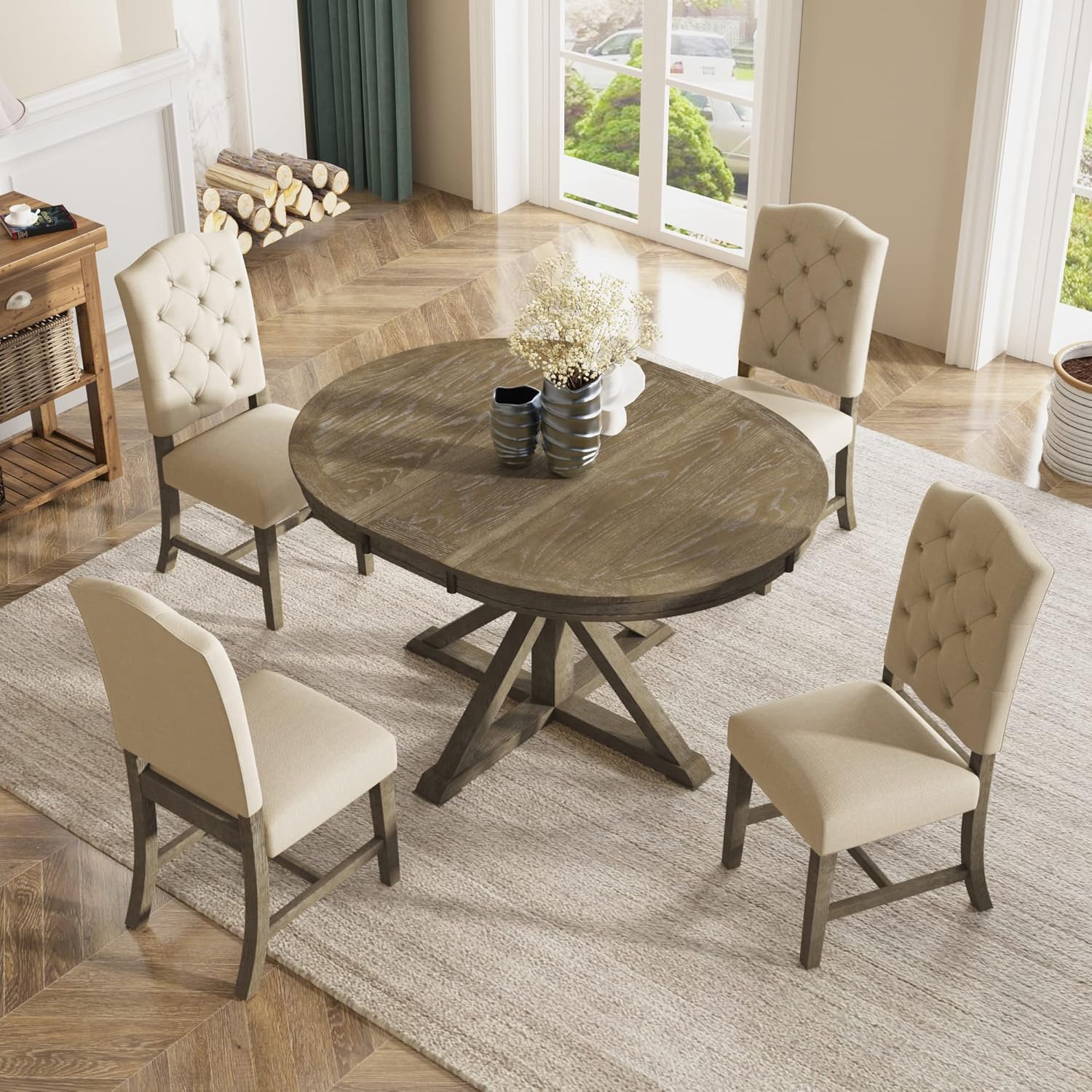 Amazon.com - Merax 5 Pieces Dining Table Set Extendable Table with 4 Upholstered Chairs for ...