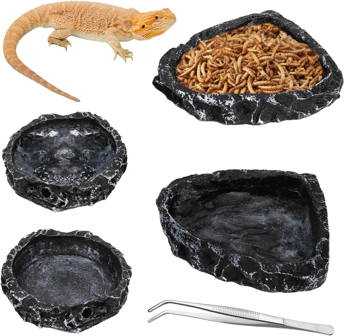 Frcctre 4 Pack Reptile Food Dish Bowl, Reptile Feeding Dish Water Bowl ...