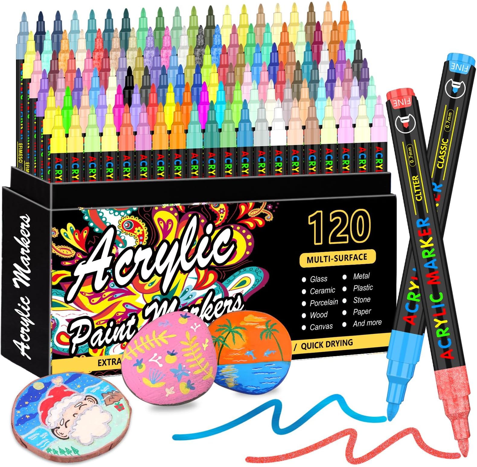 XPaoFey 120 Colors Acrylic Paint Pens, Acrylic Paint Markers, 0.7mm ...