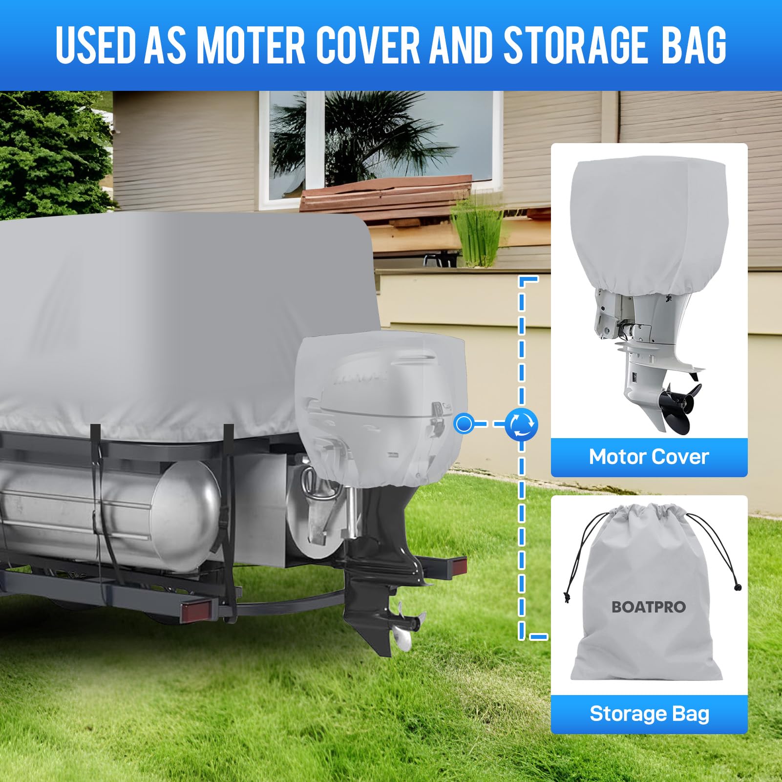 Snapklik.com : Boatpro Pontoon Boat Cover, Waterproof 1200D Pontoon Cover