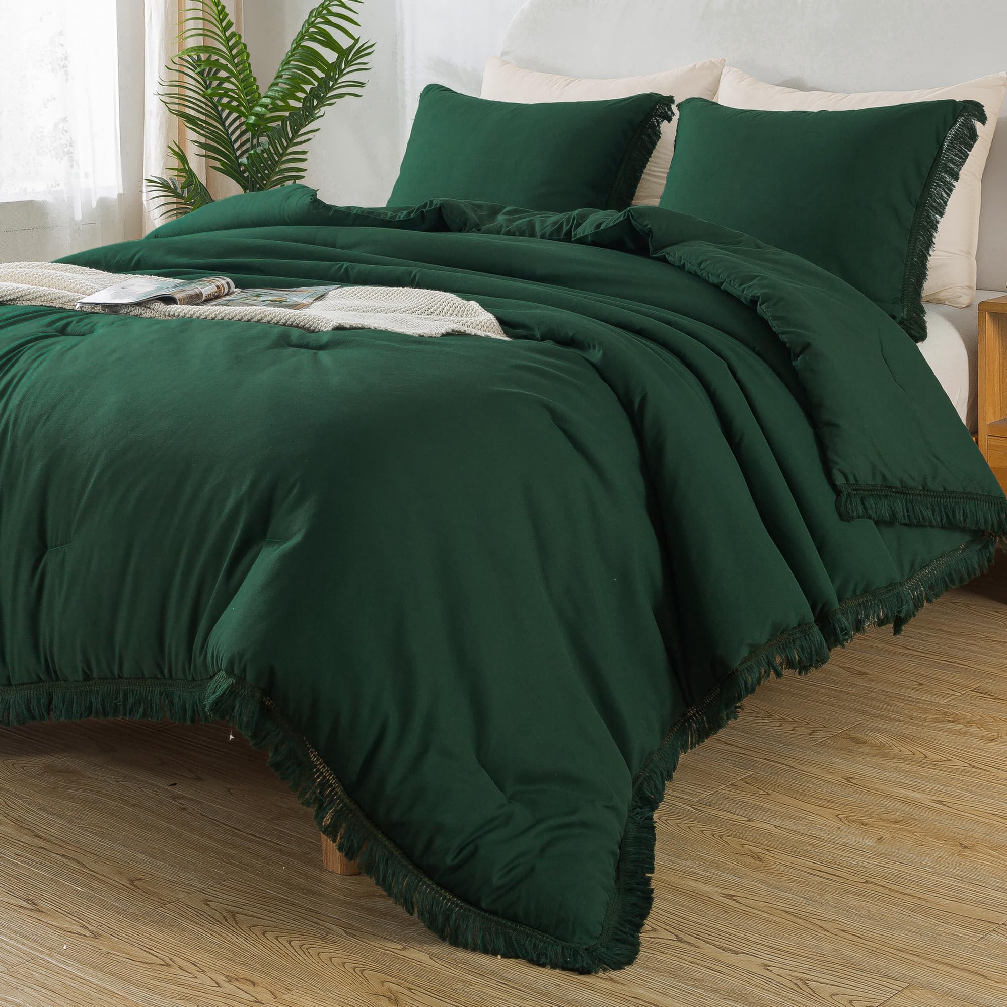 Amazon.com: Andency Dark Emerald Green Comforter Set Queen, 3 Pieces ...