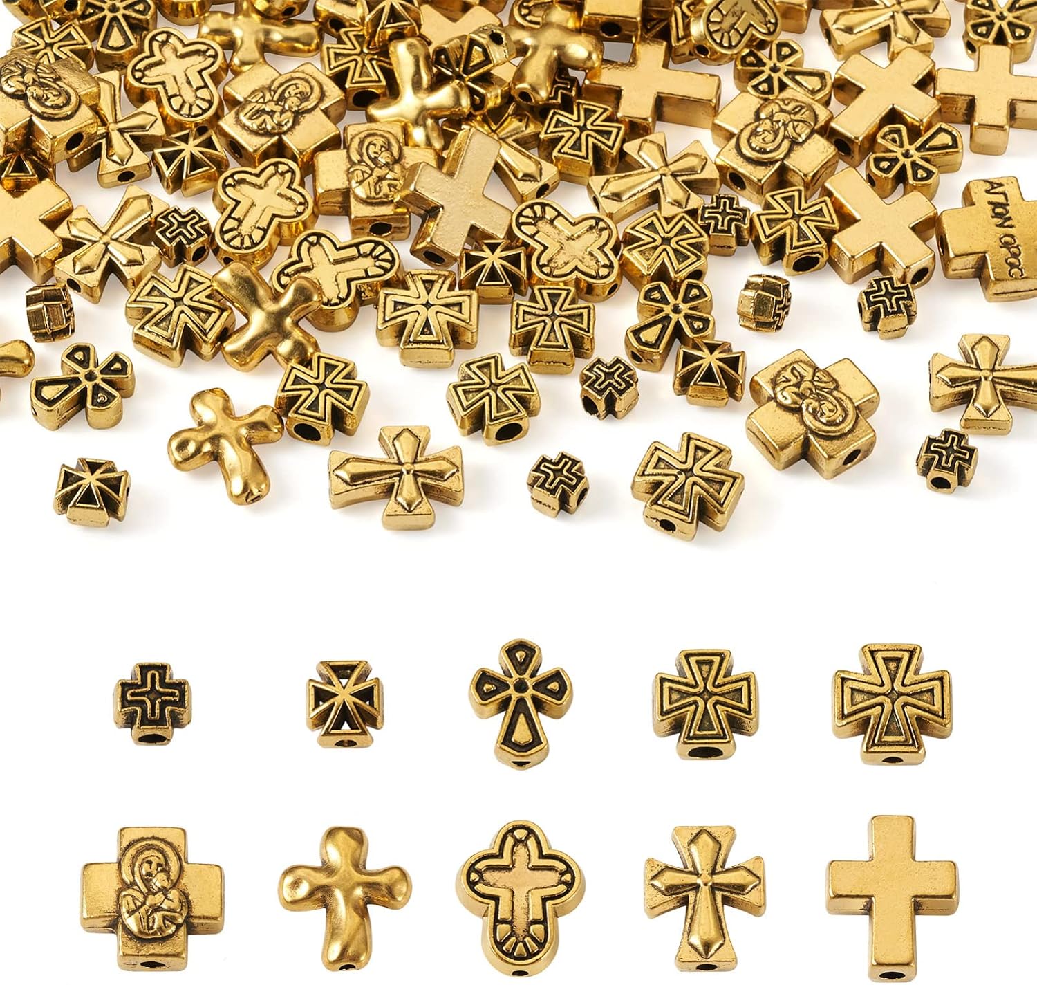 Amazon.com: Craftdady 100Pcs Tibetan Cross Beads 10 Style Retro Alloy ...