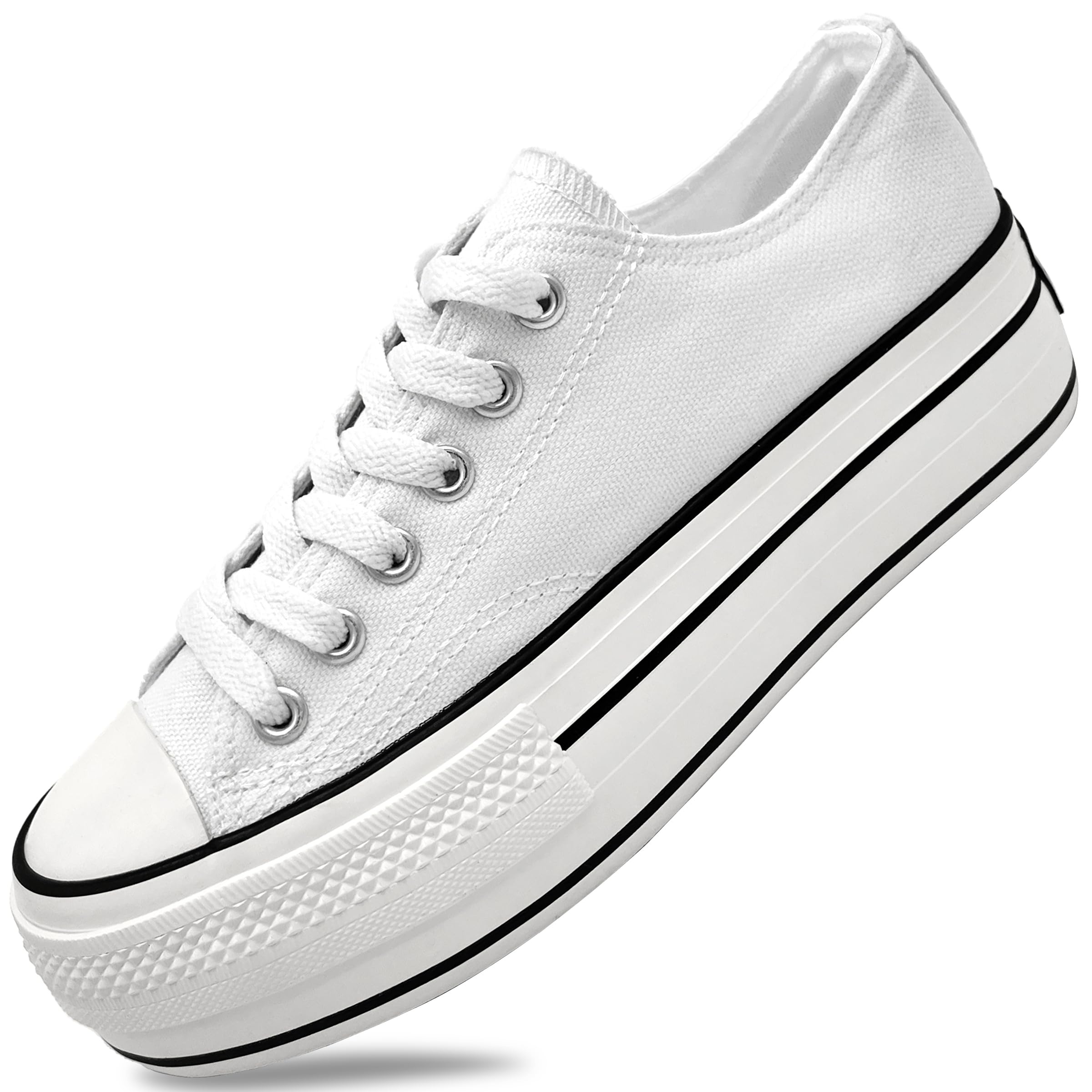 REFRASE LIFE Platform Sneakers for Women, White Platform Shoes, Low Top ...