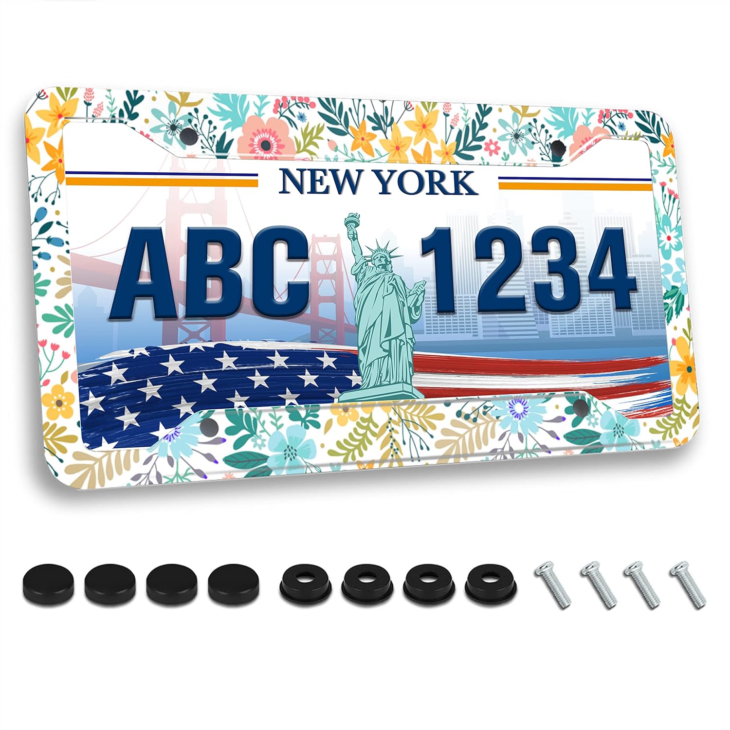 Amazon.com: Colorful Folk Flowers License Plate Frame Floral License ...