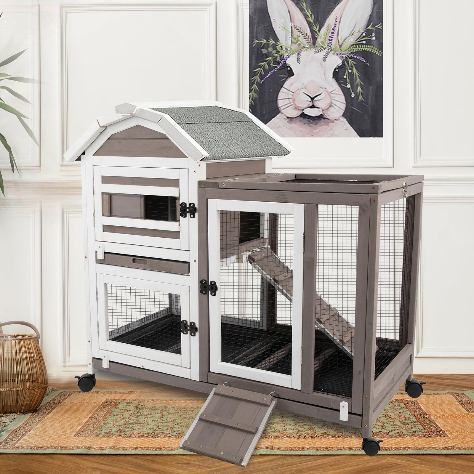 Amazon.com: Gowoodhut Rabbit Cage Rabbit Hutch Indoor Removable Bunny ...