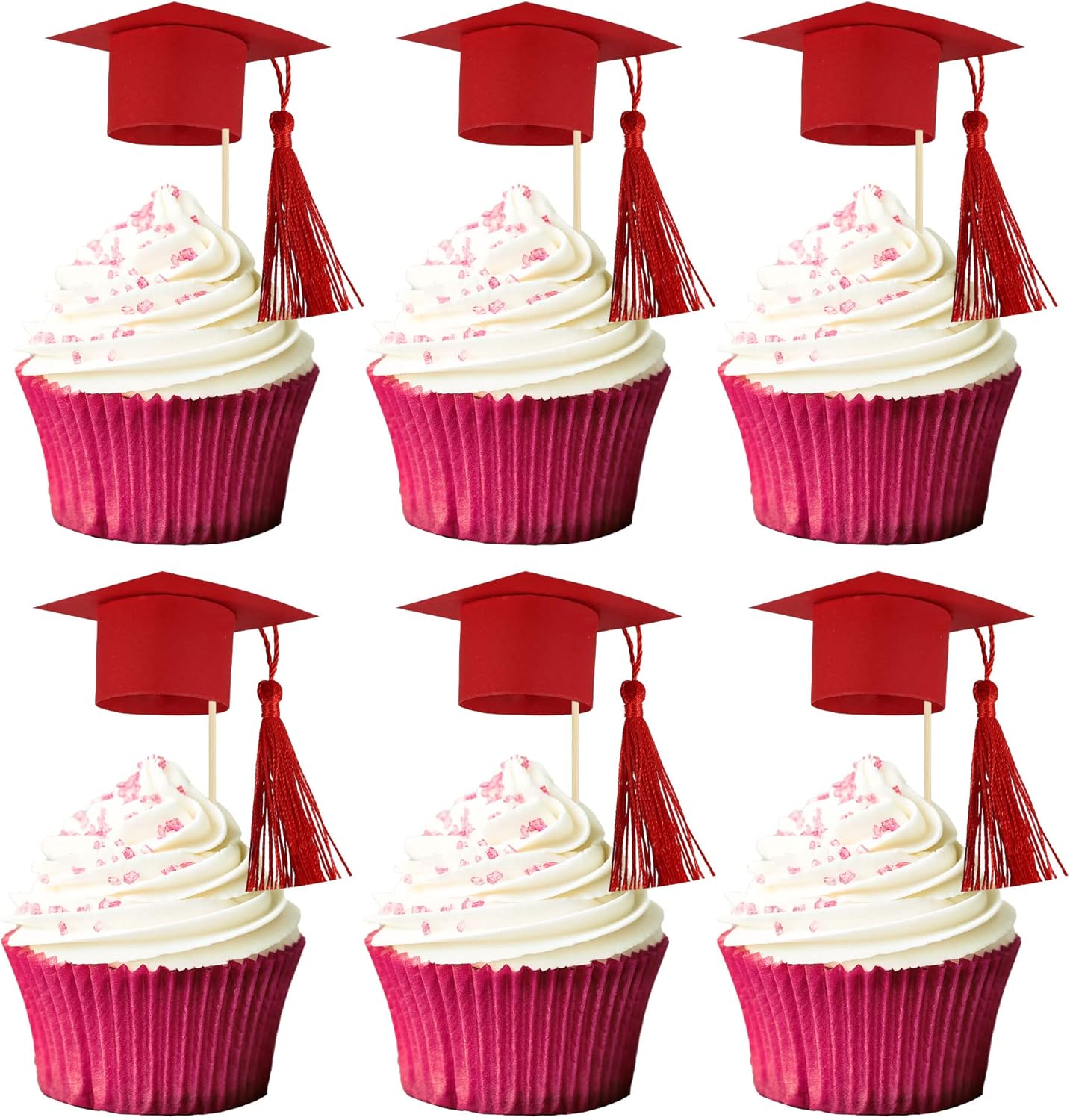 Amazon.com: Gyufise 24Pcs 2024 Graduation Cap Cupcake Toppers with Red ...