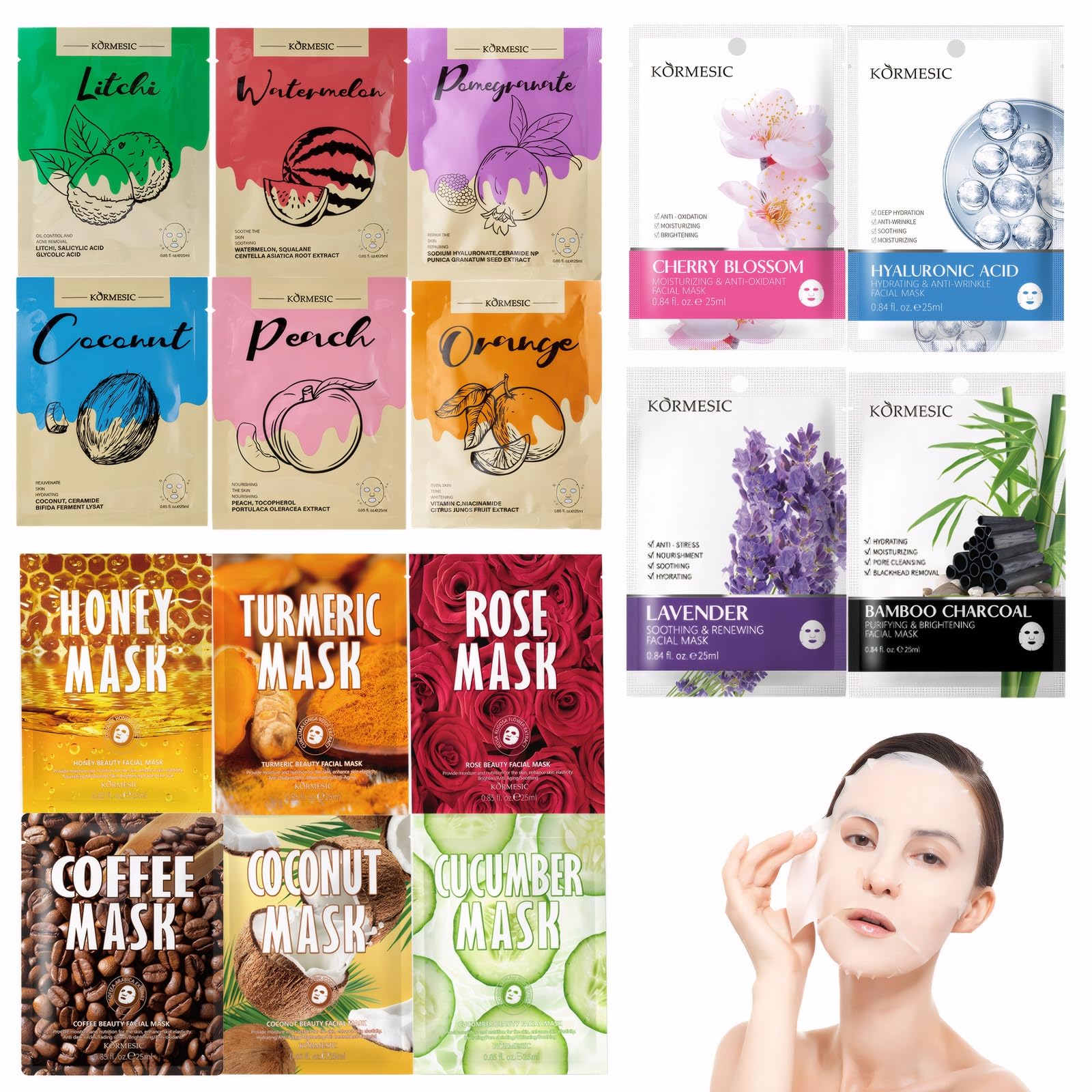 Face Masks Skincare, 16PCS Sheet Masks Multipack, Hydrating Soothing ...