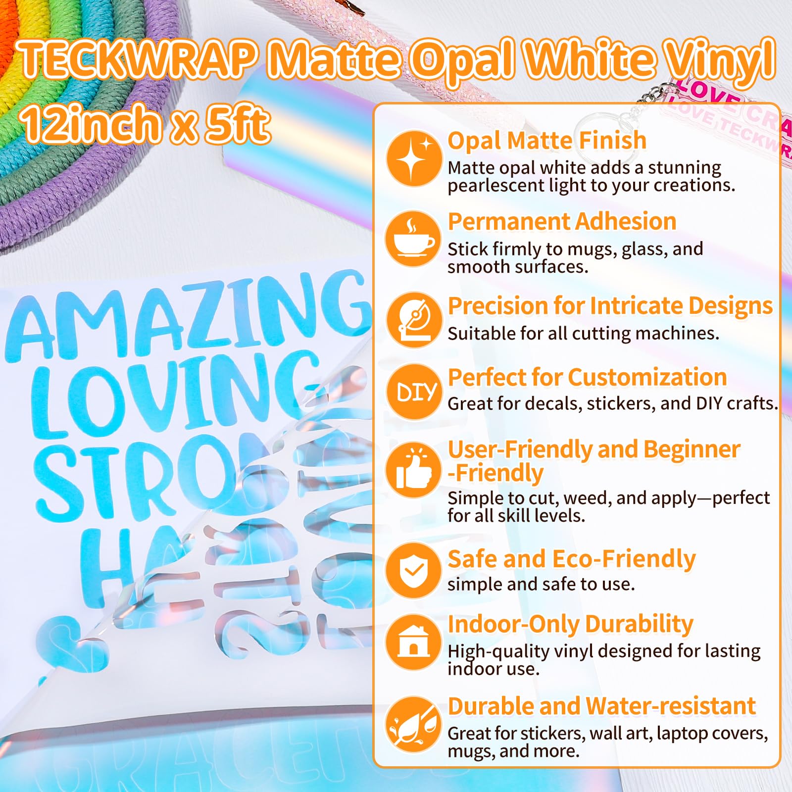 Snapklik.com : TECKWRAP Matte Permanent Vinyl, Opal White Vinyl - 12" X ...