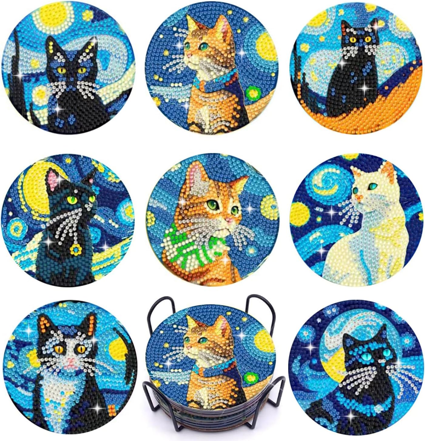 Amazon.com: Cats Diamond Art Coasters with Holder, Crafts Kits for DIY ...