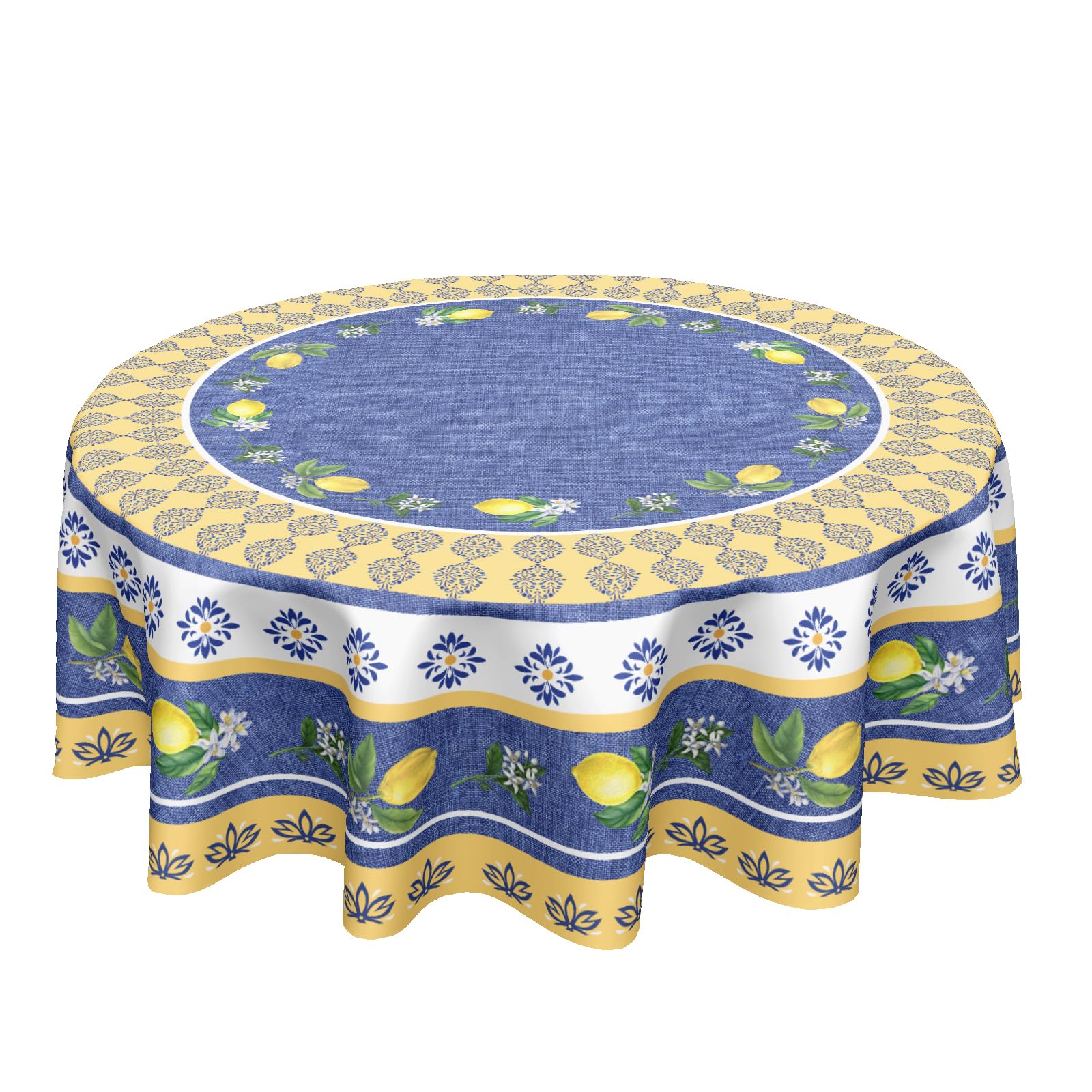 Amazon.com: Lemon Round Tablecloth 60 Inch Blue Yellow French Country ...