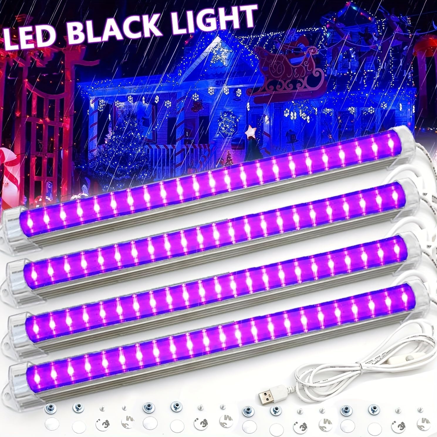 UV LED Blacklight Bar 4-Pack, 40W (10W Each) T5 UV Blacklight Tube Glow ...