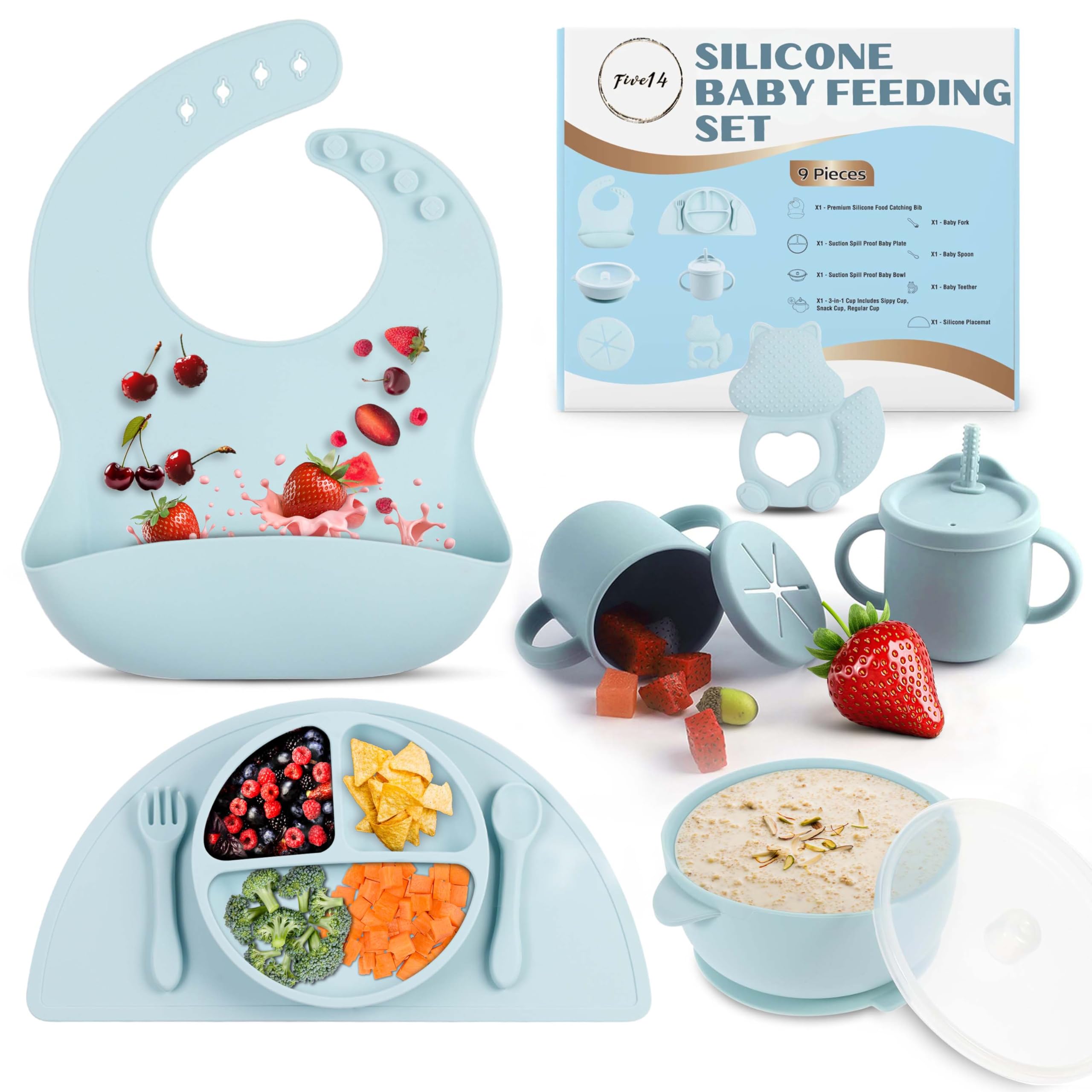 Amazon.com: Five14 Silicone Baby Feeding Set – Toddler Plates and Bowls ...