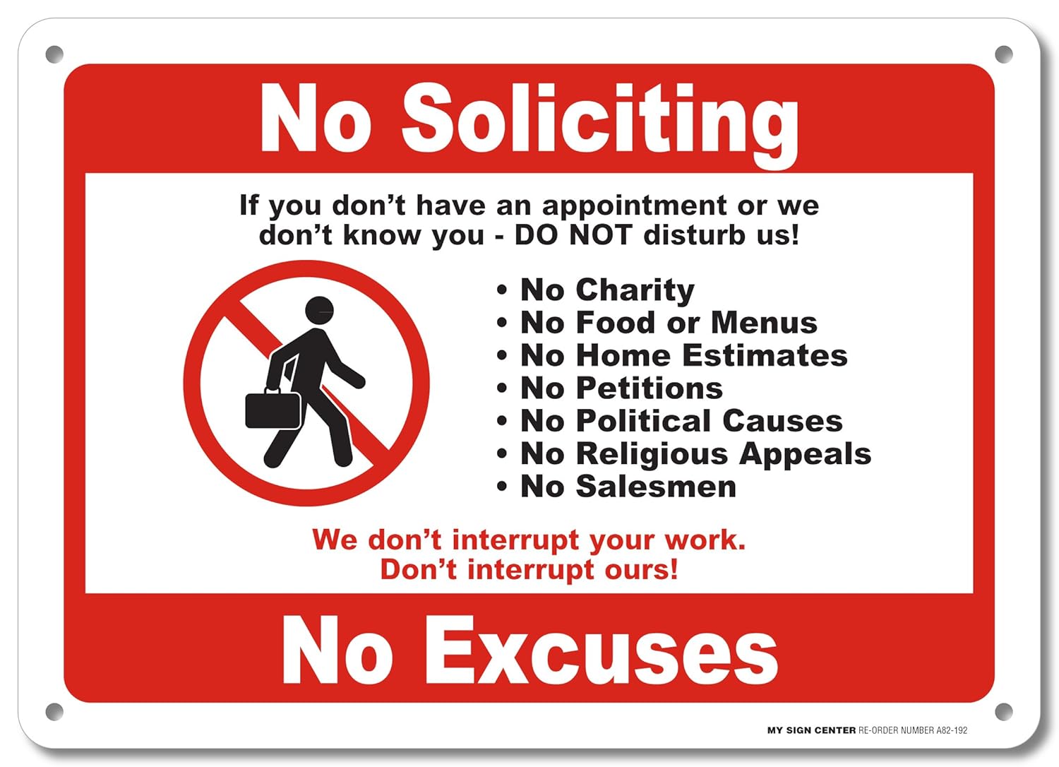 No Soliciting No Excuses Warning Sign - Avoid Solicitors - Do Not ...