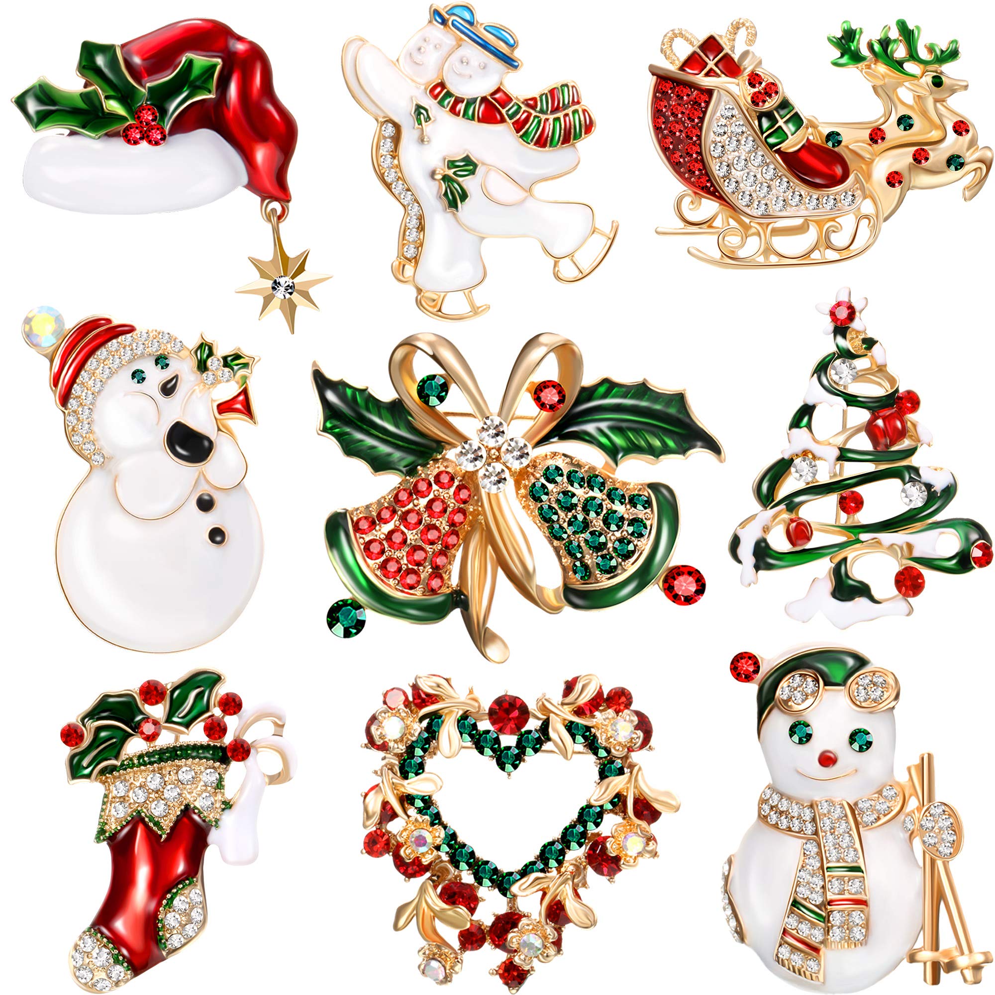 Amazon.com: Sinmoe 9 Pieces Christmas Brooch Pins Set for Women ...