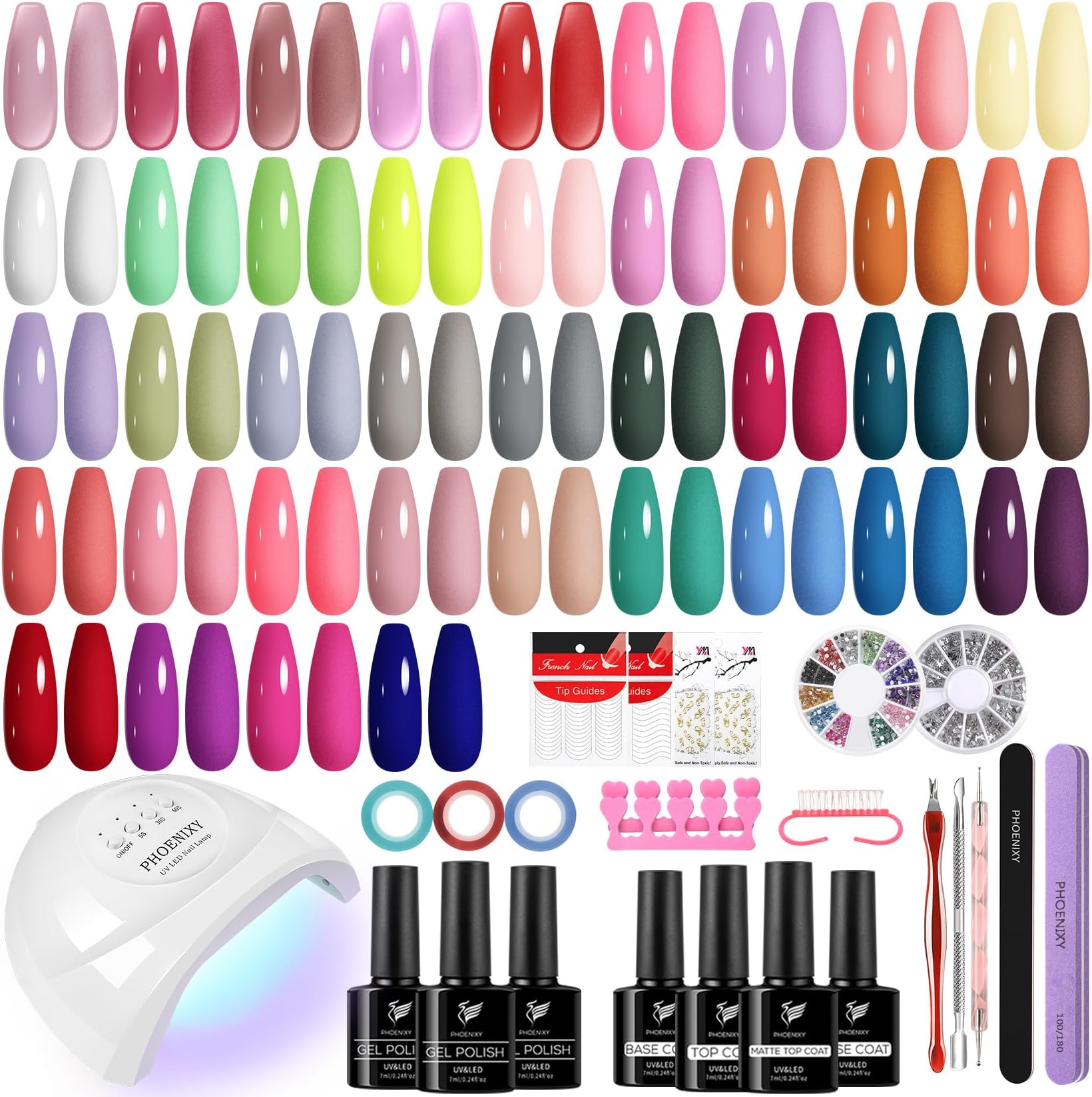 Amazon.com : PHOENIXY 61 PCS Gel Nail Polish Kit with UV Light, 40 ...
