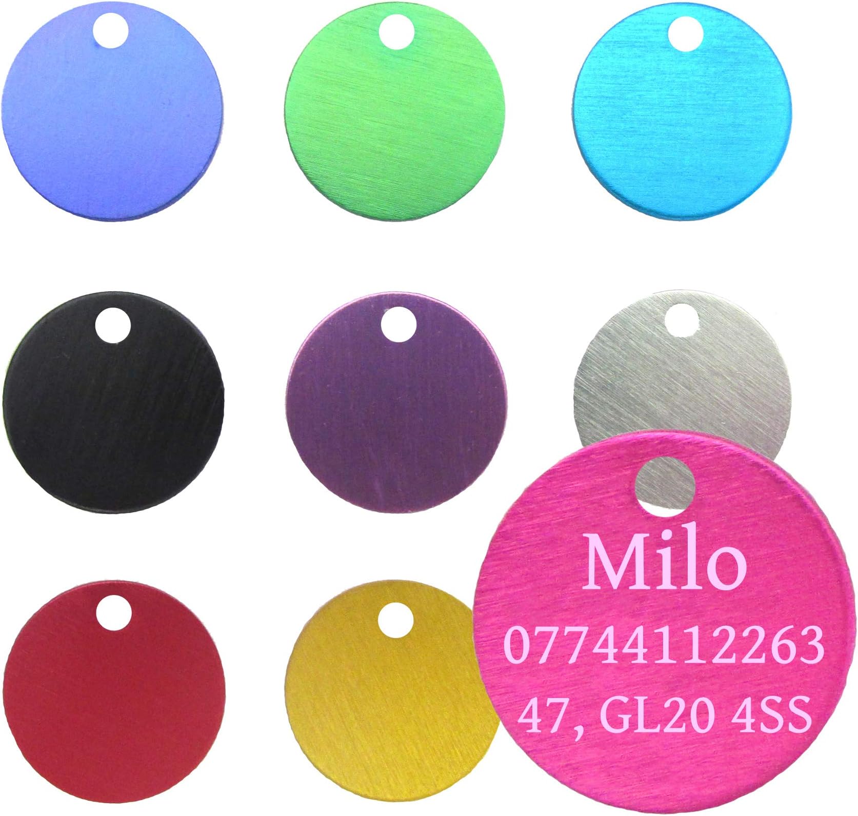 JK Personalised Round/Bone Engraved Dog ID Name Tag Small/Large Pet/Cat ...