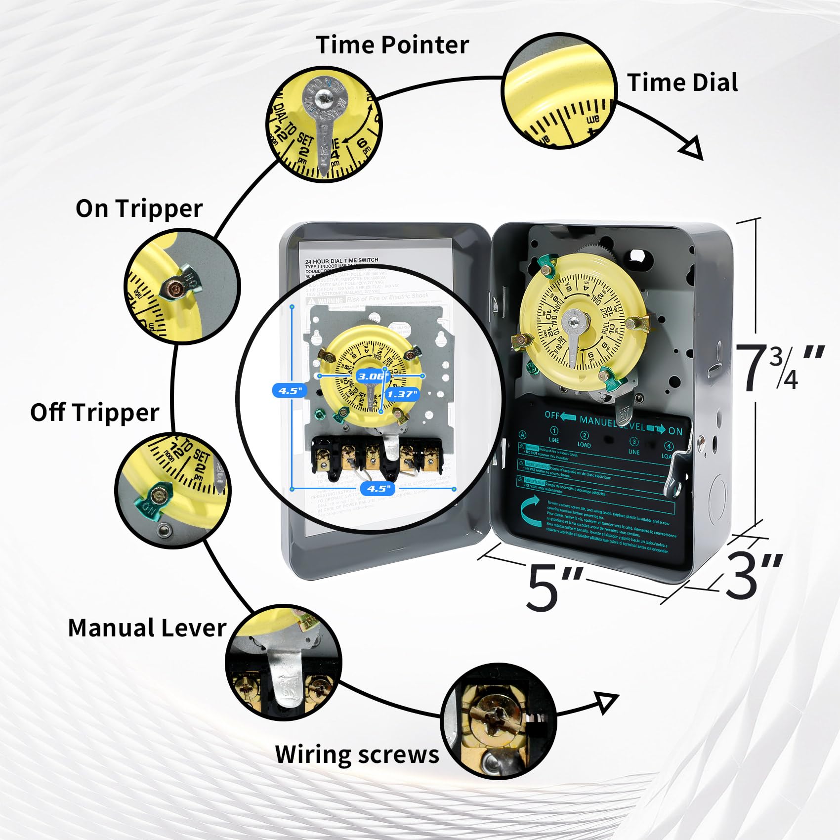 Electromechanical Timer T101M Switch - 120V, 40 Amp, 24-Hour Scheduling ...