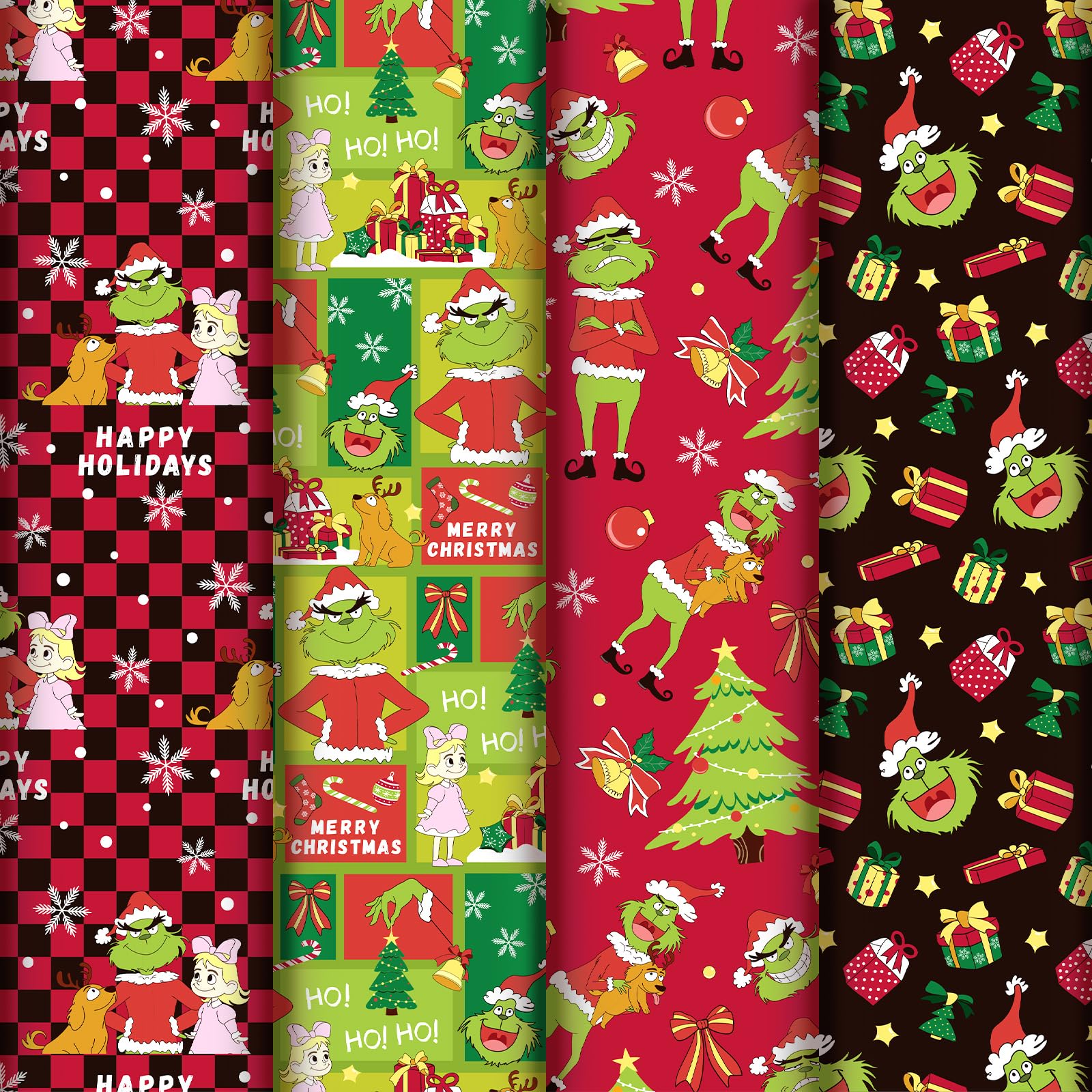 Amazon.com: CLMGGRX 12 Sheet Christmas Wrapping Paper Red Green 4 ...