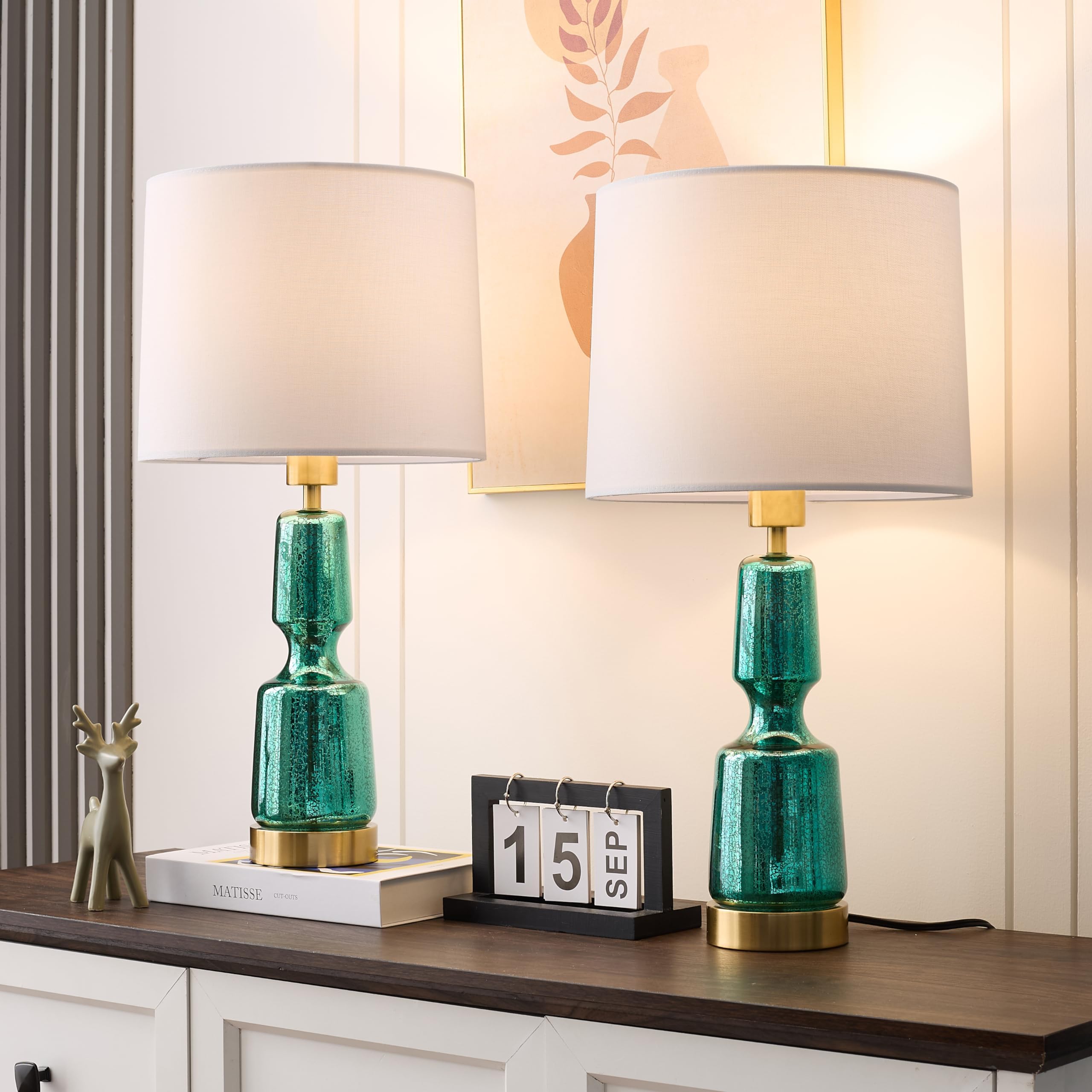 BrightWe Touch Table Lamp Set of 2, Glass Table Lamps with Brass Gold ...