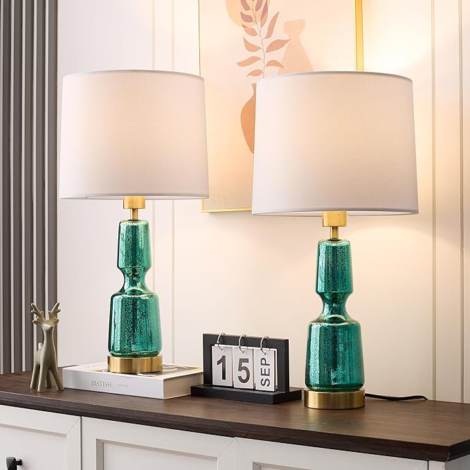 BrightWe Touch Table Lamp Set of 2, Glass Table Lamps with Brass Gold ...