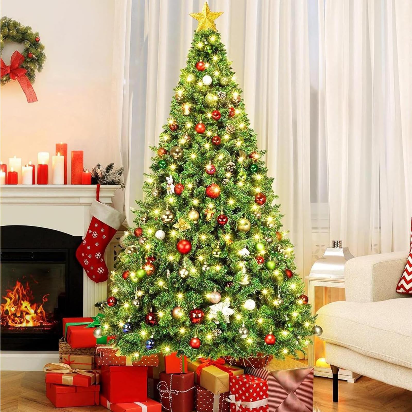 YRBOGJ 1.8M Arbol de Navidad con Luces Integradas - Pino de Navidad ...