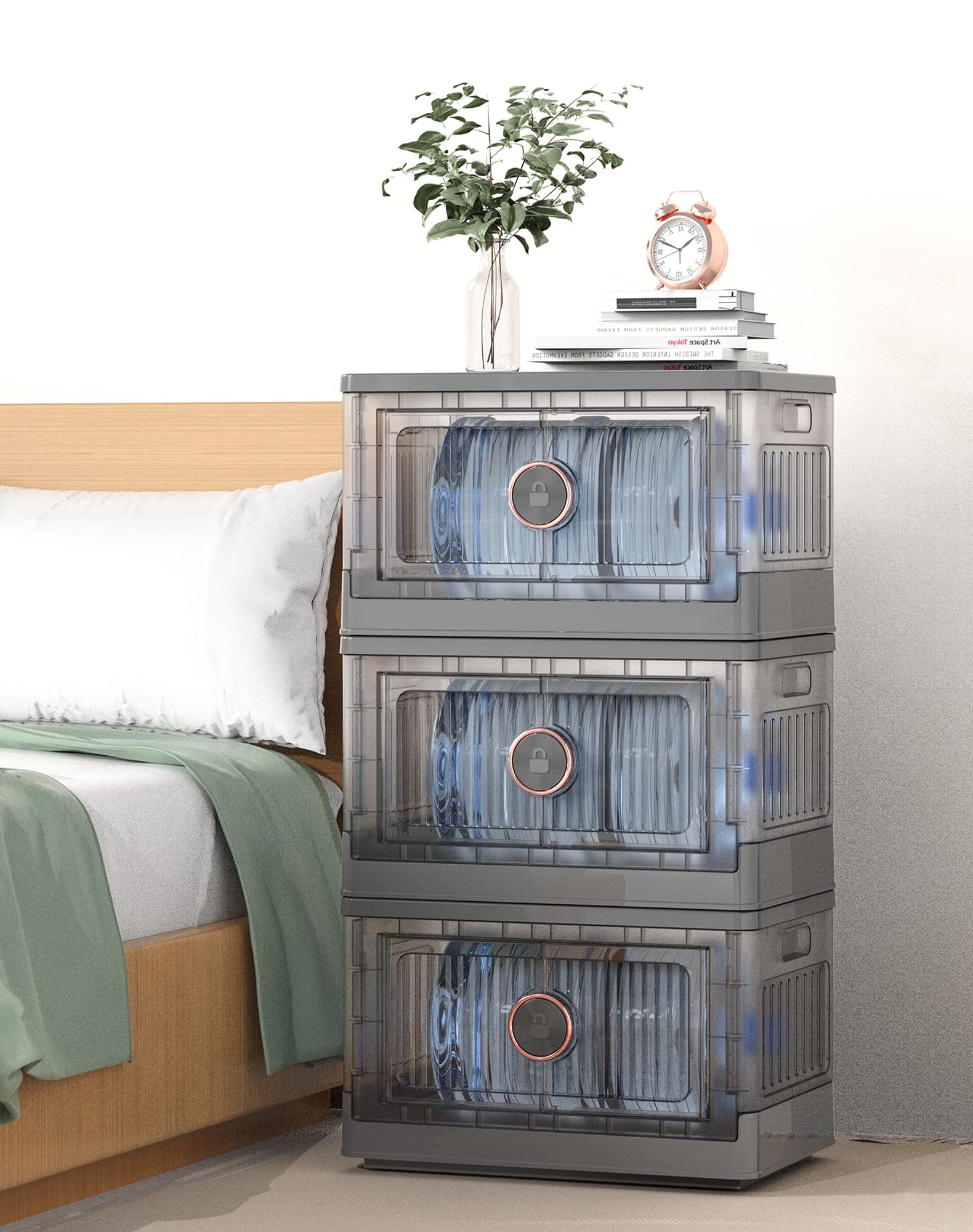 richang 38L Lidded Collapsible Storage Bins Folding Plastic Stackable ...