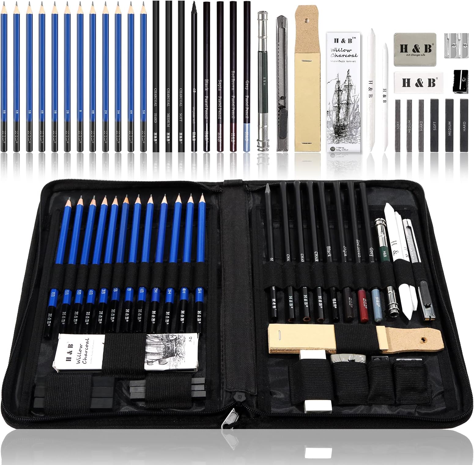 Amazon.com : H & B 40 Piece Professional Sketch Pencil Drawing Kit ...