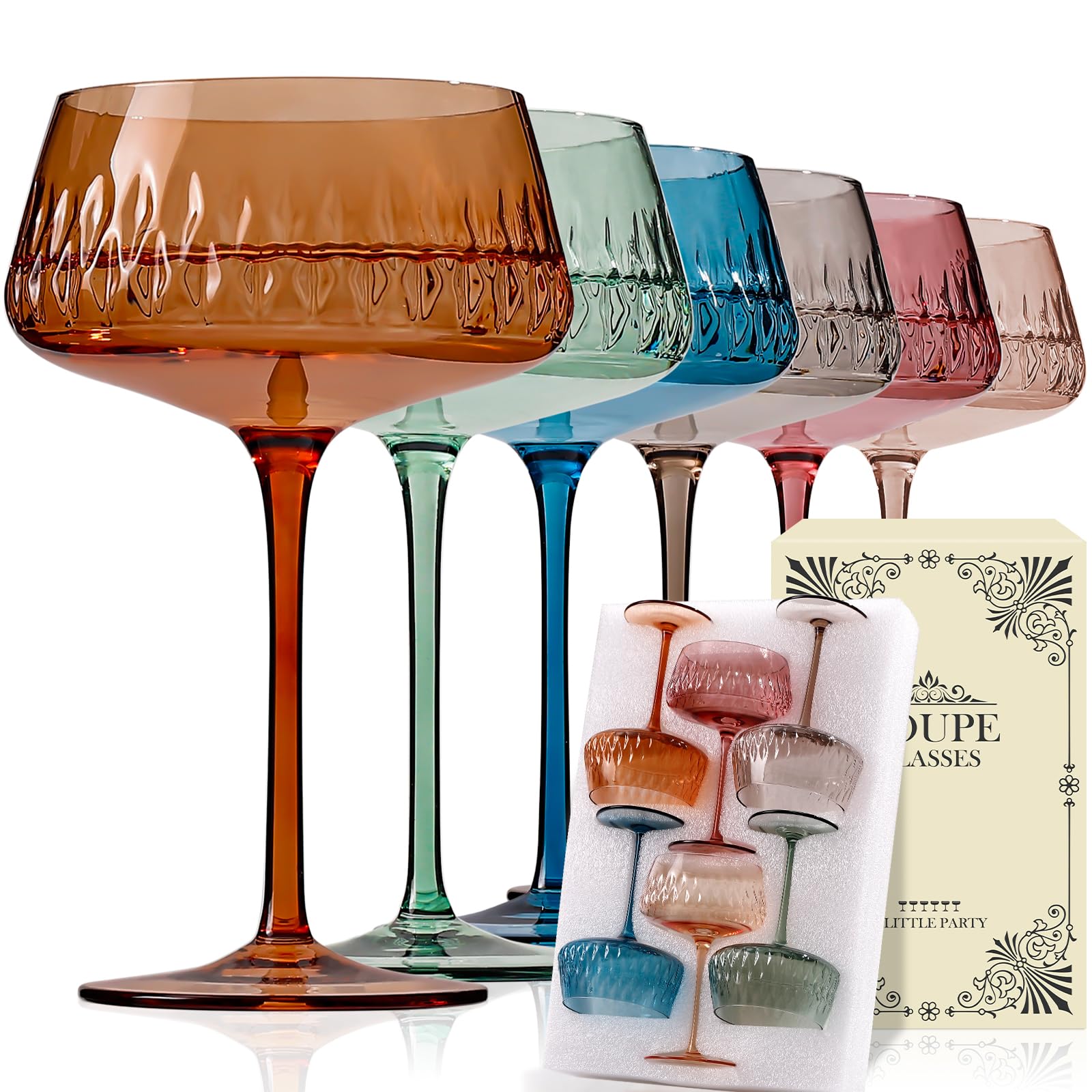 Amazon.com | JOVGANK Colored Martini Glasses Set of 6, Hand Blown ...