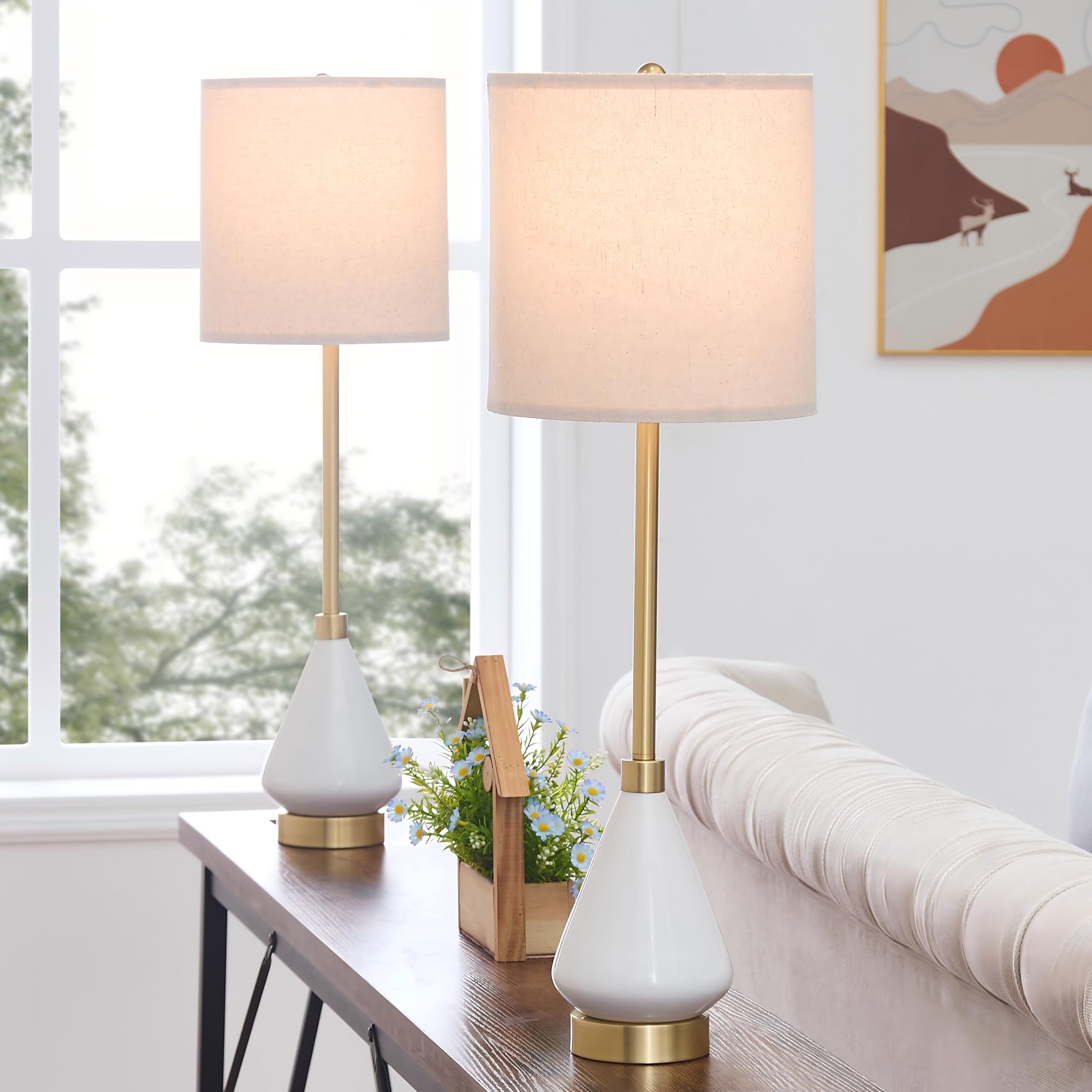 DGGDOME 32" White Buffet Lamps Set of 2 for Living Room, Ceramic Buffet ...