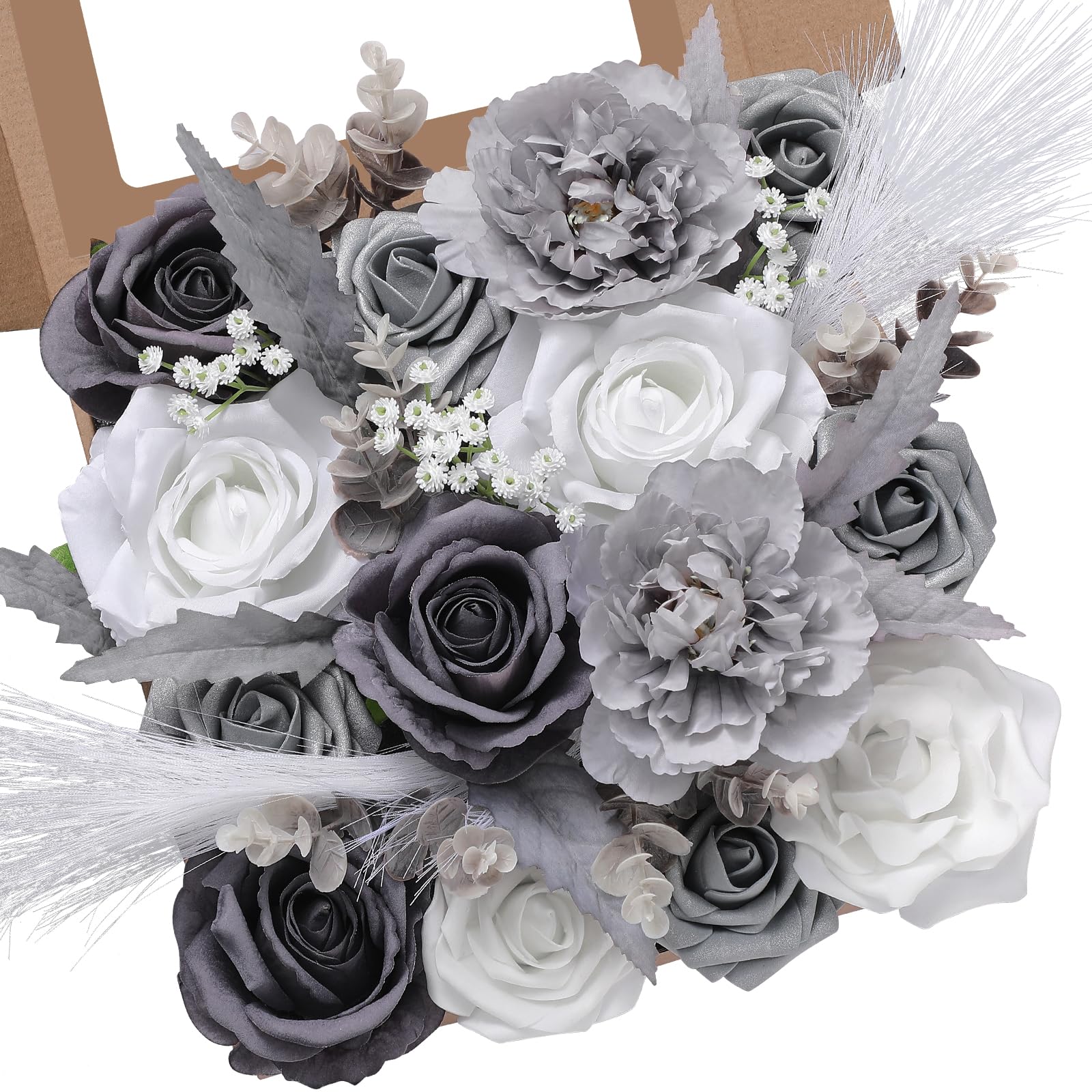 Amazon.com: Serwalin Grey Artificial Flowers Box Set, Silk Flowers with ...