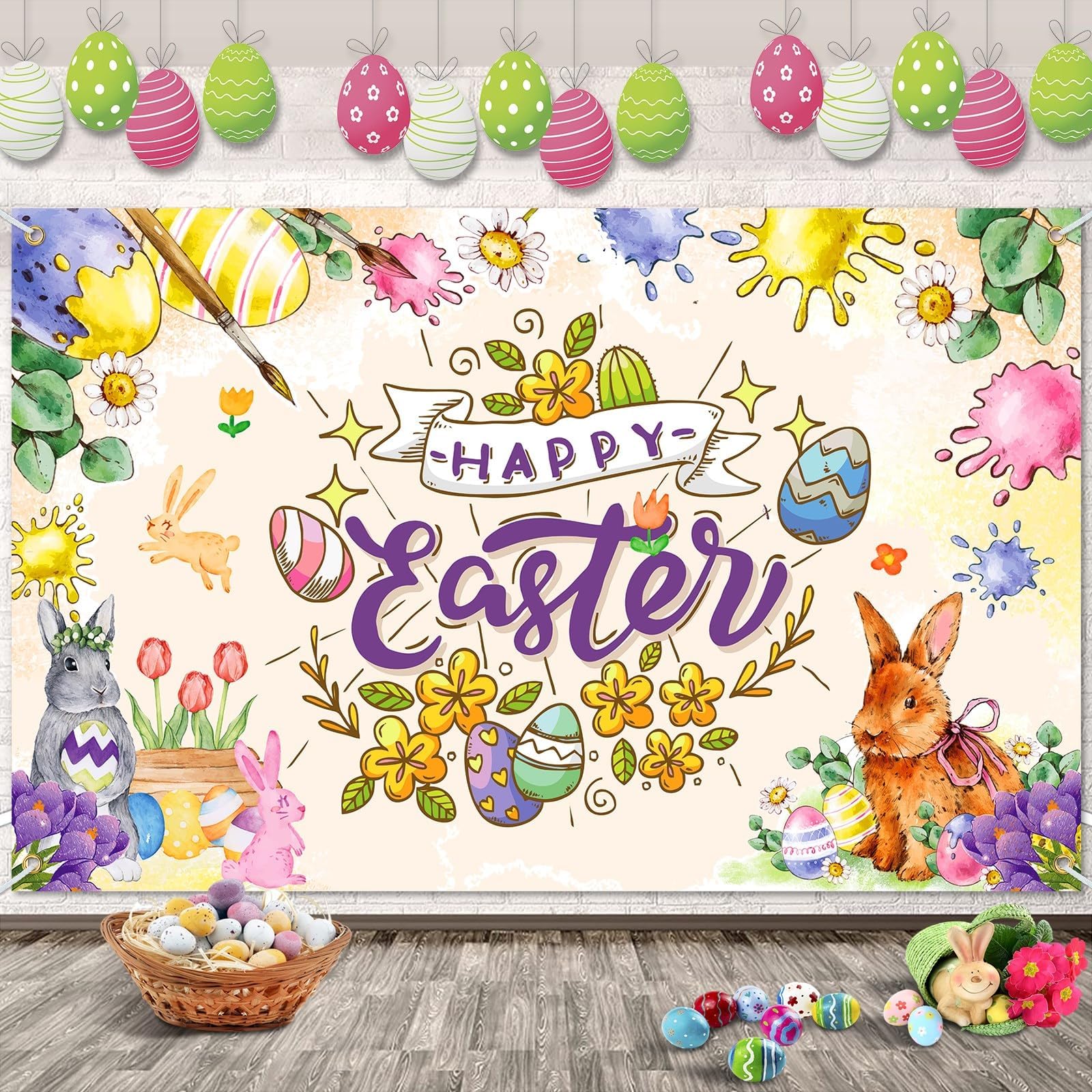 Amazon.com: Happy Easter Backdrop, Happy Easter Banner Party ...