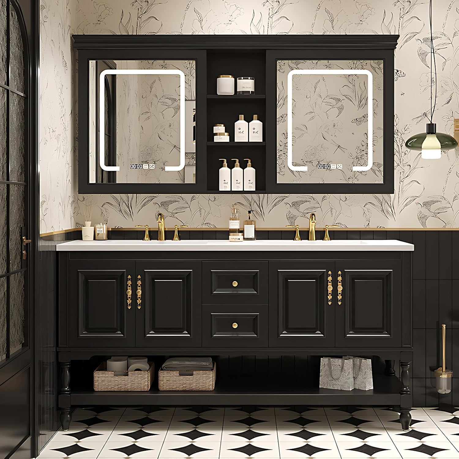 Genpai 60IN Double Sink Bathroom Vanity - Bathroom Vanity with Double ...