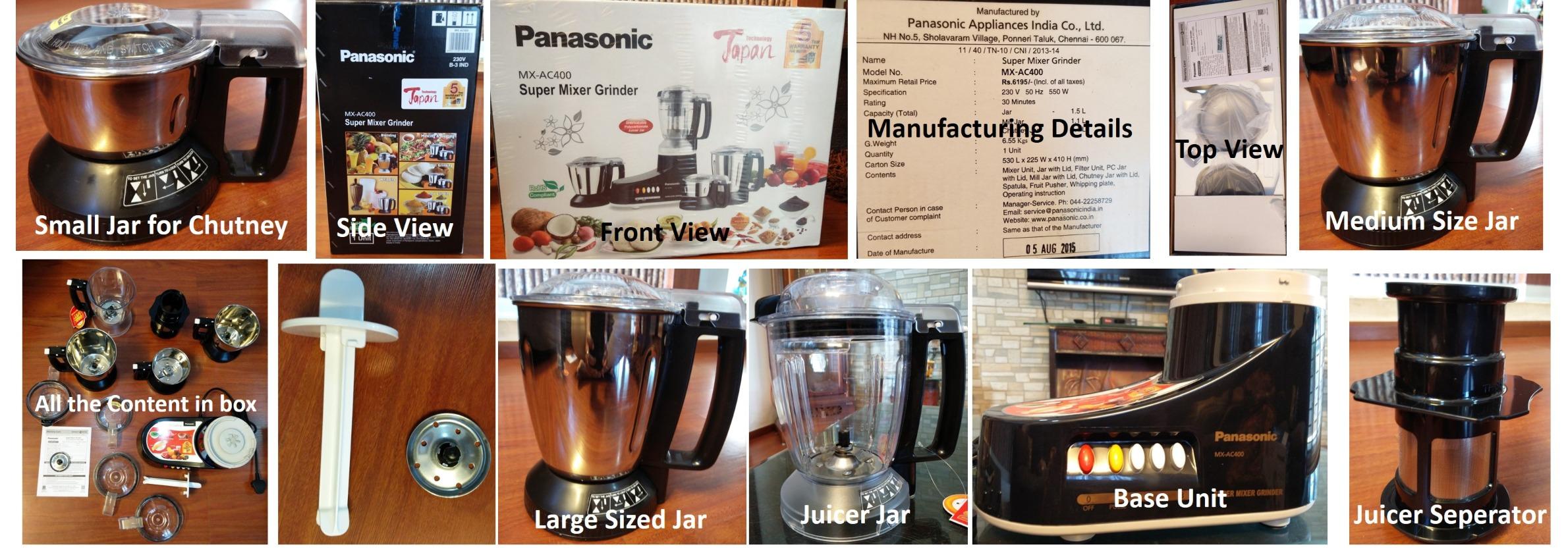 Buy Panasonic MX-AC400 550-Watt Super Mixer Grinder with 4 Jars (Black ...